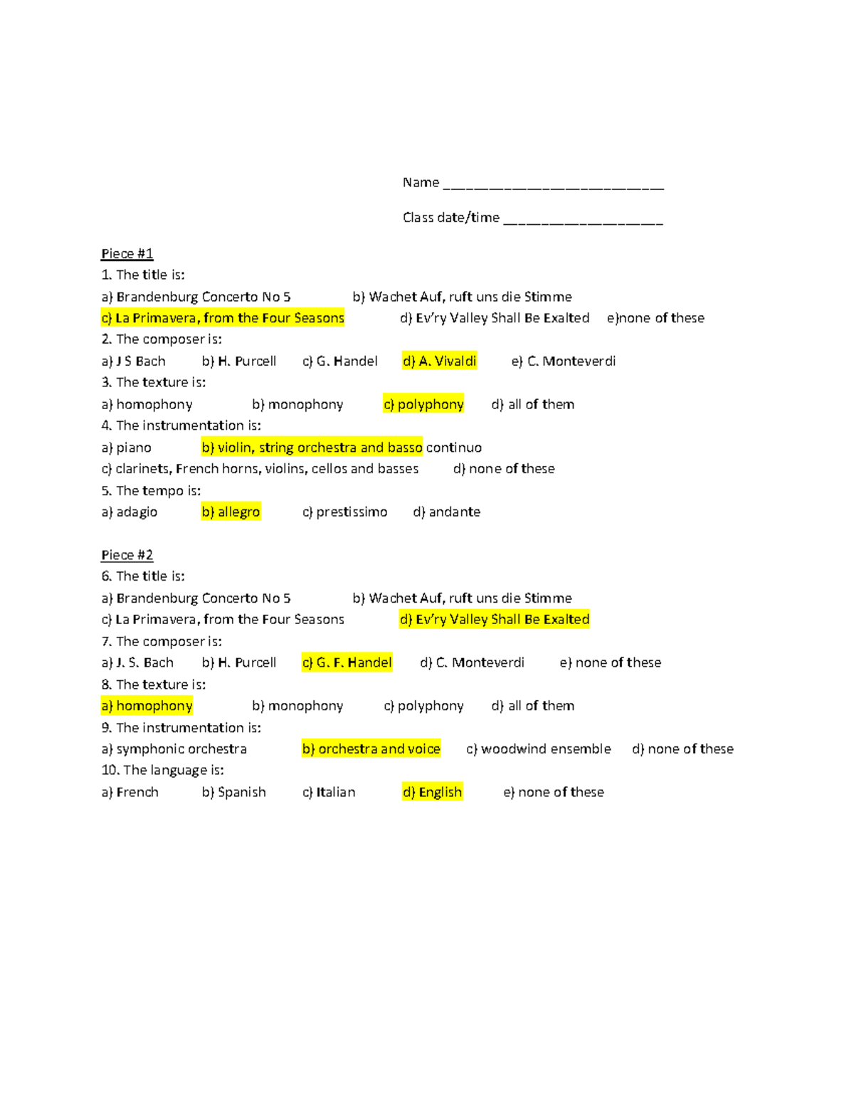 Baroque Listening Quiz - Name _____________________________ Class date ...
