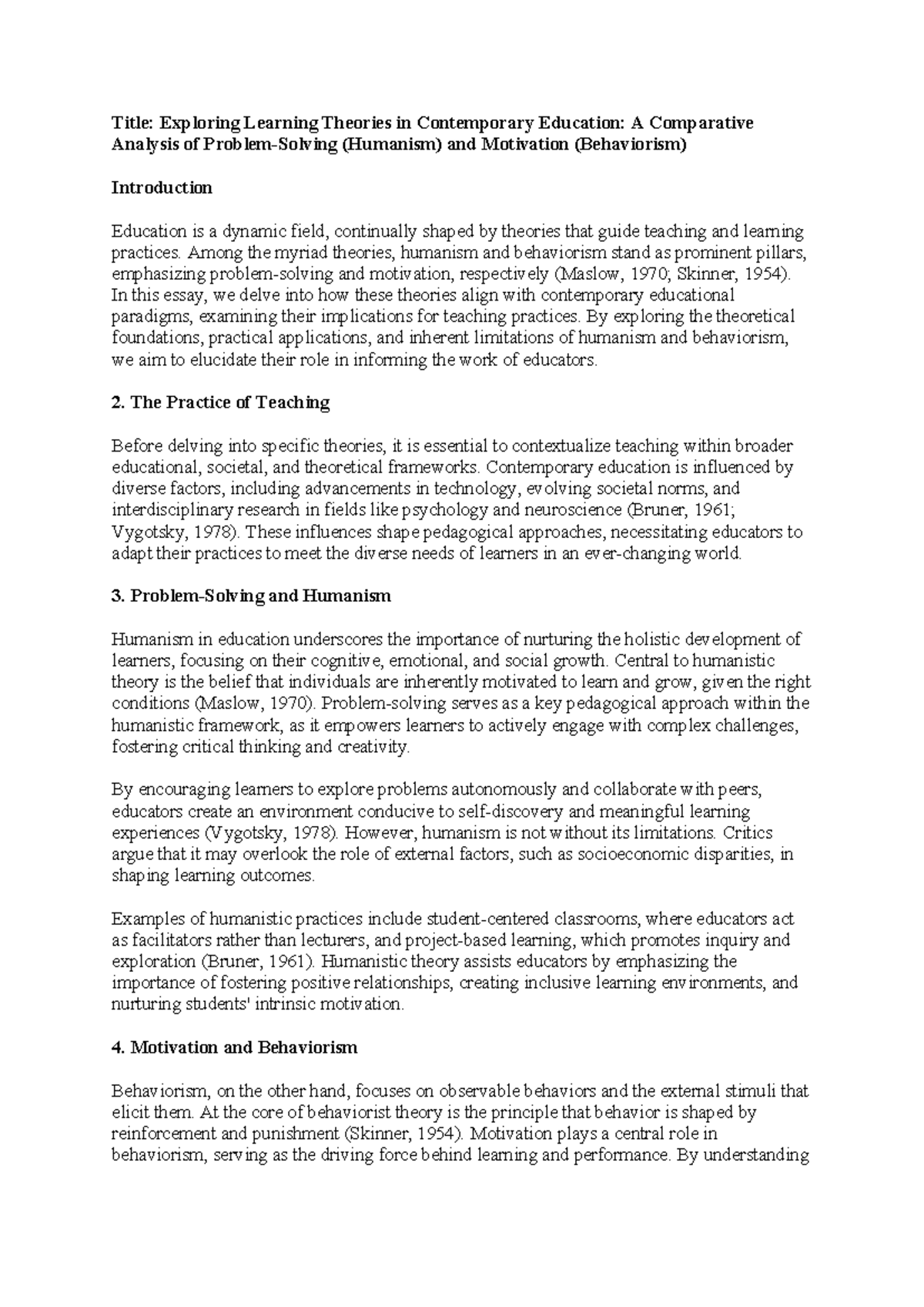 A2 essay - compare theories - Title: Exploring Learning Theories in ...