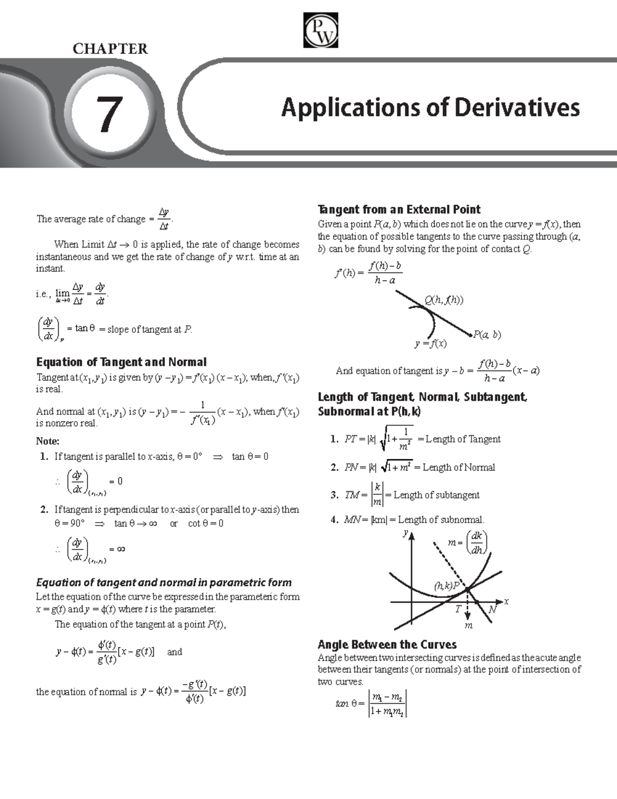 Application of Derivatives Short Notes - CHAPTER 7 Applications of ...