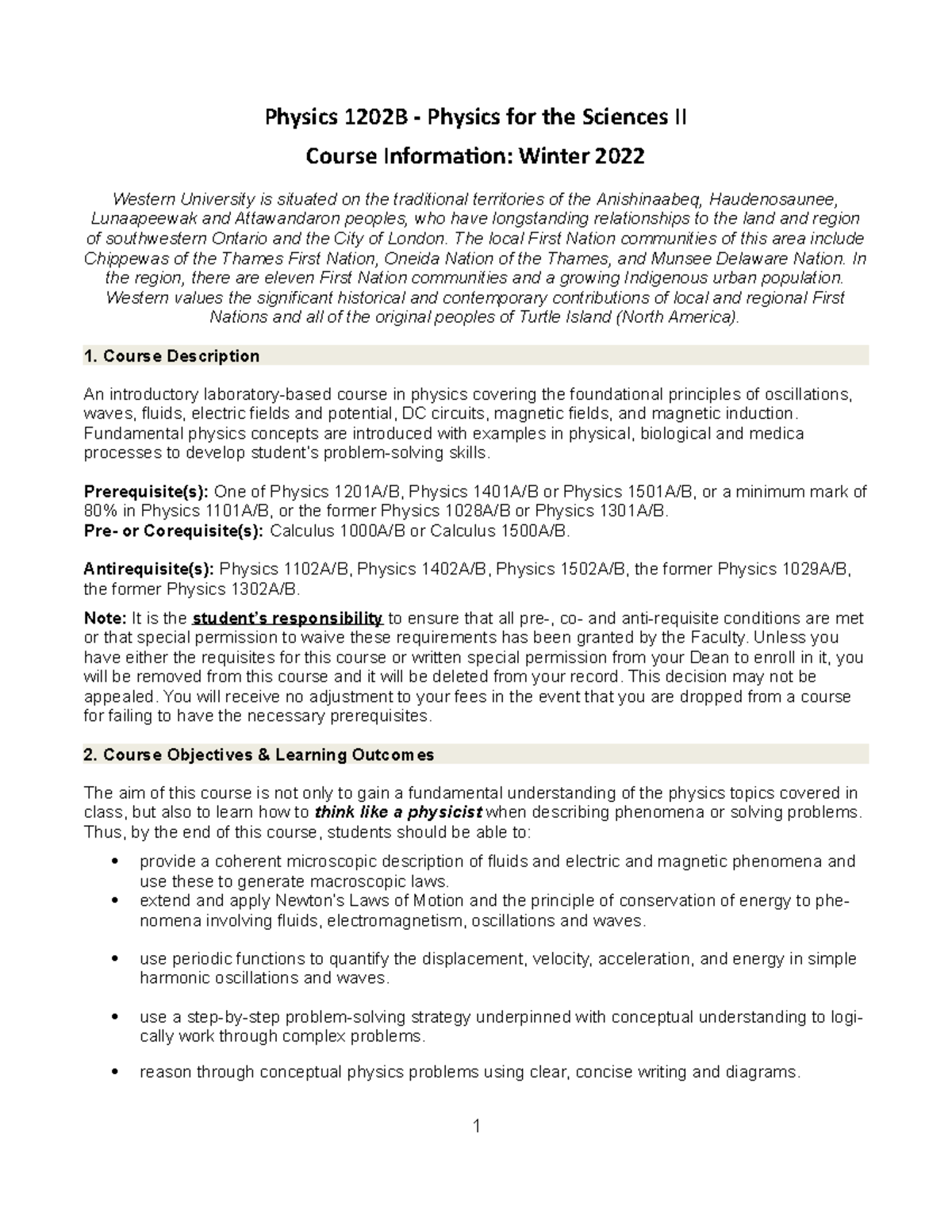 Physics 1202B Course Information - Studocu