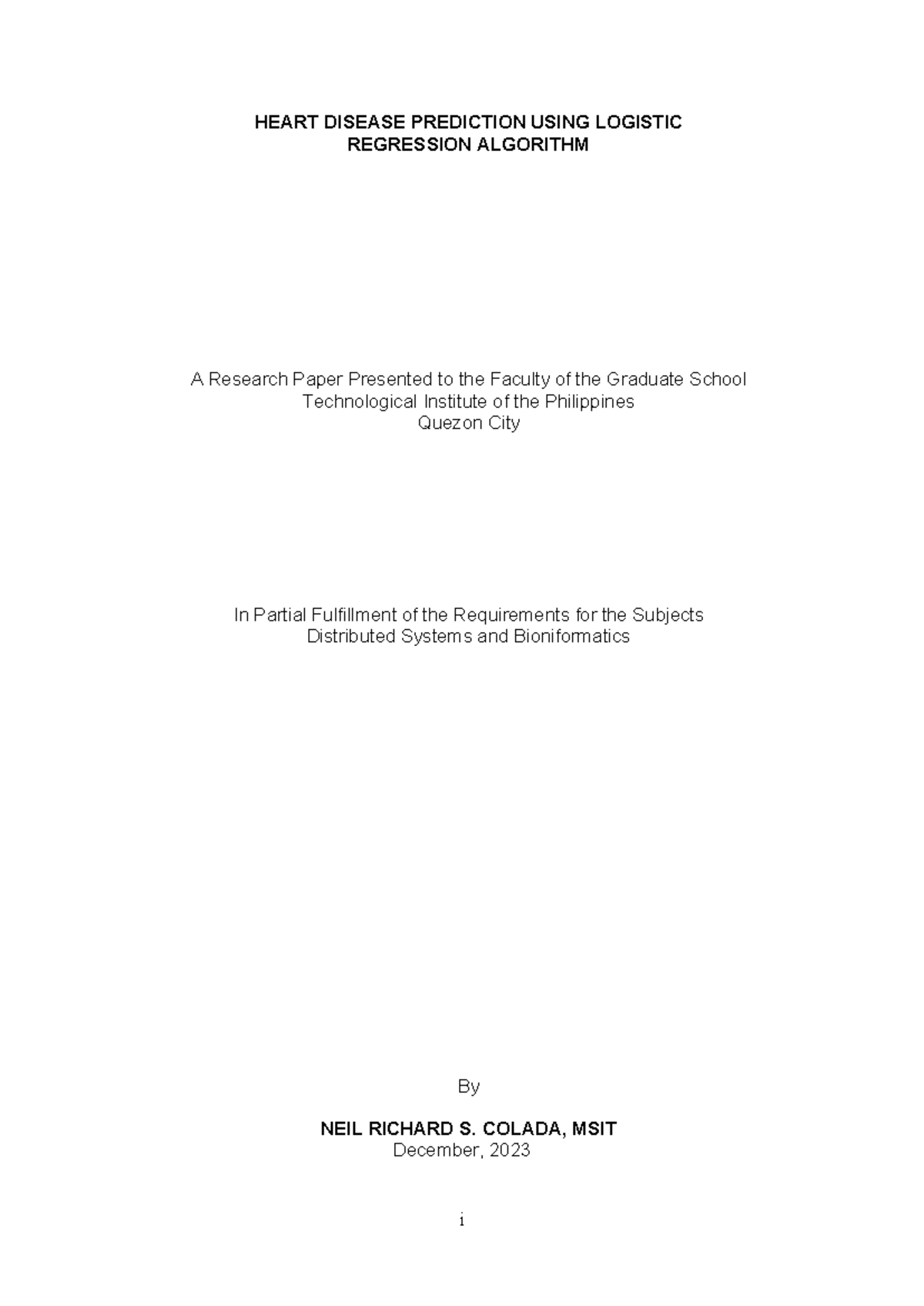 Heart Disease Predition Using Logistic Regression Algorithm I Heart