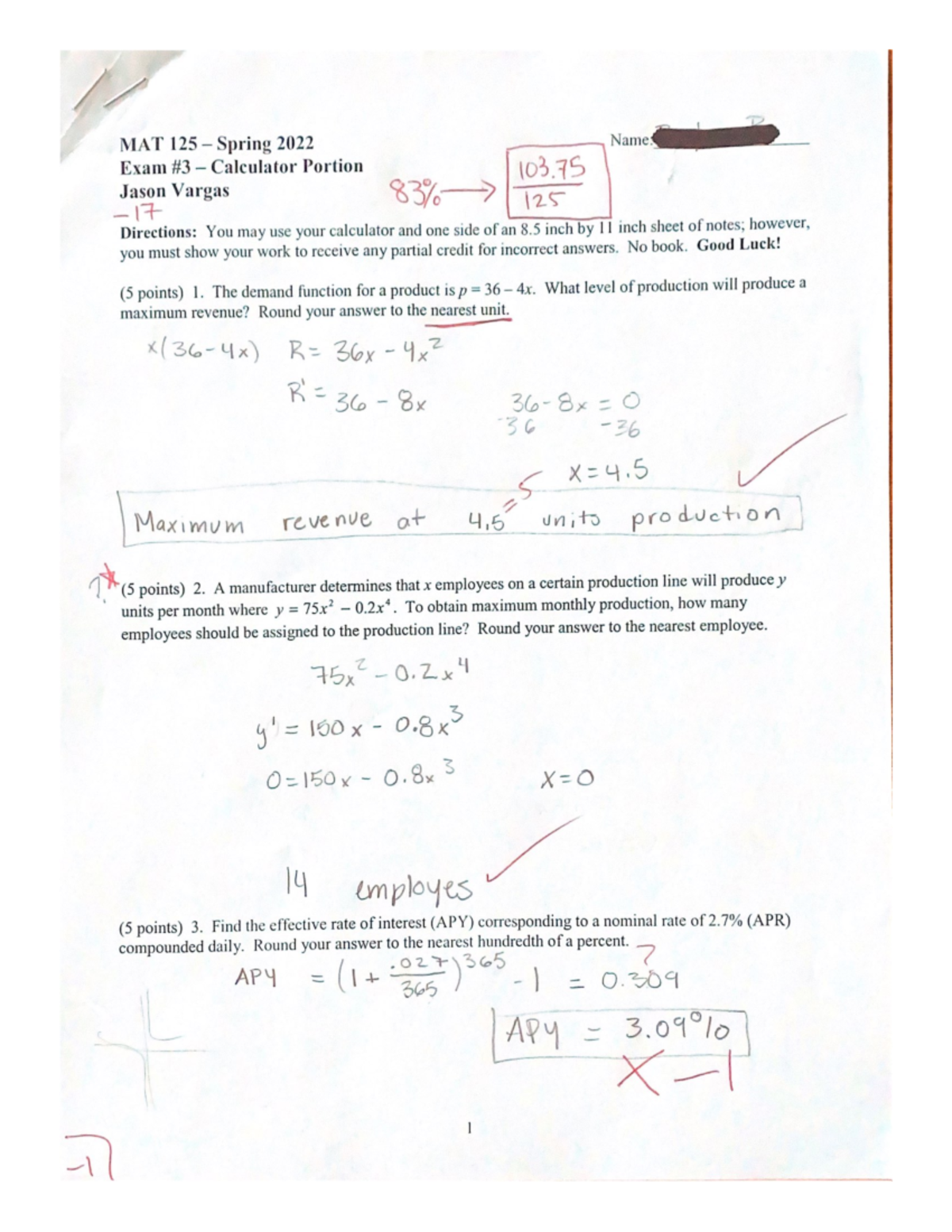 Exam 3 Student Solutions - MAT 125 - Studocu