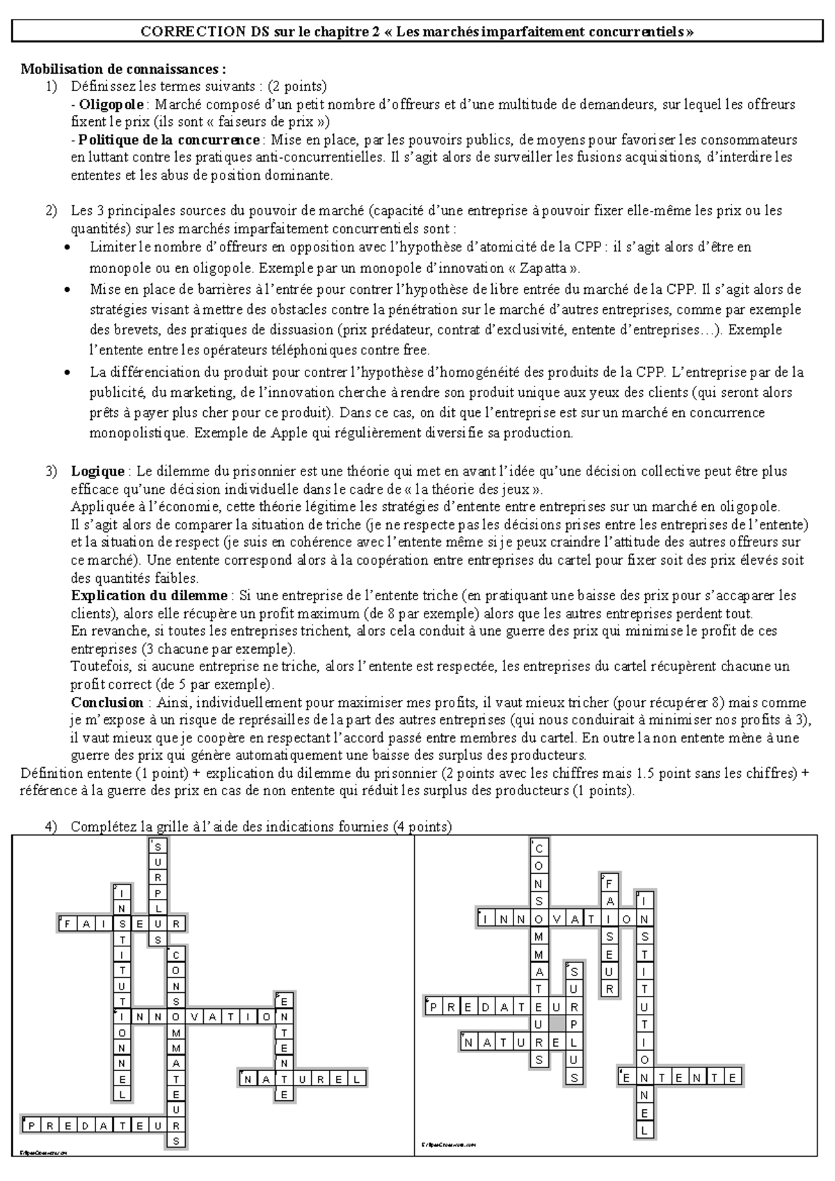 Correction DS chap2 1GT4 - CORRECTION DS sur le chapitre 2 « Les marchés imparfaitement - Studocu