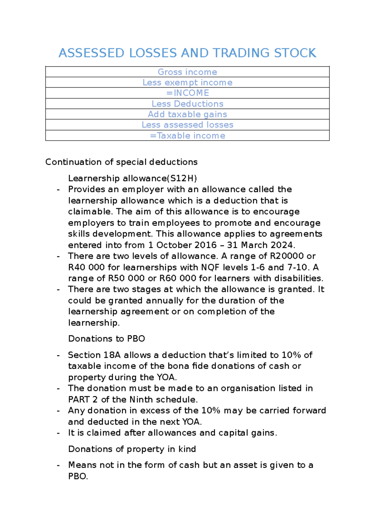 Assessed Losses AND Trading Stock - ASSESSED LOSSES AND TRADING STOCK ...