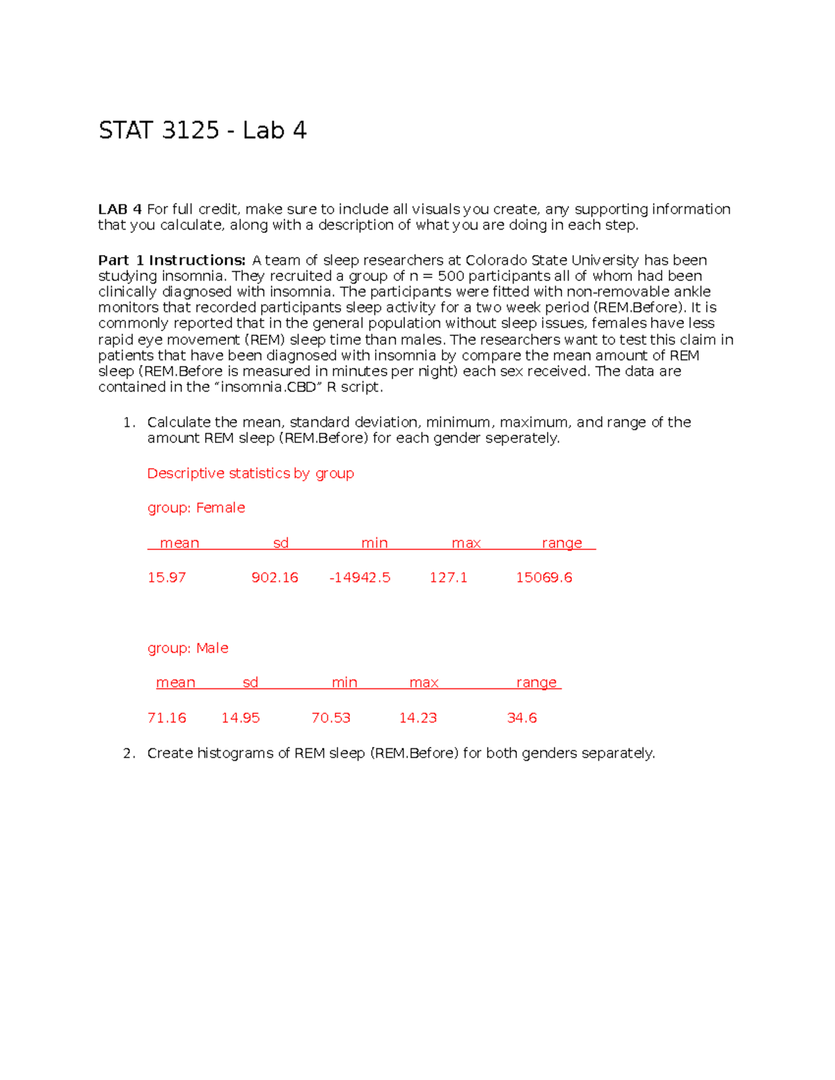 Lab 4 Lab 4 Stat 3125 Lab 4 Lab 4 For Full Credit Make Sure To Include All Visuals You
