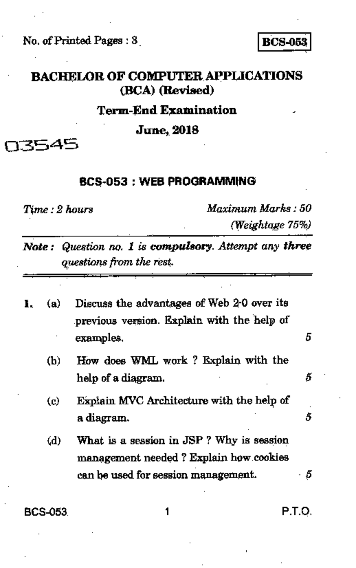 BCS-053-18J - For wm preparr - No. of Printed Pages : 3 , I BCS-053 I BACHELOR OF COMPUTER - Studocu