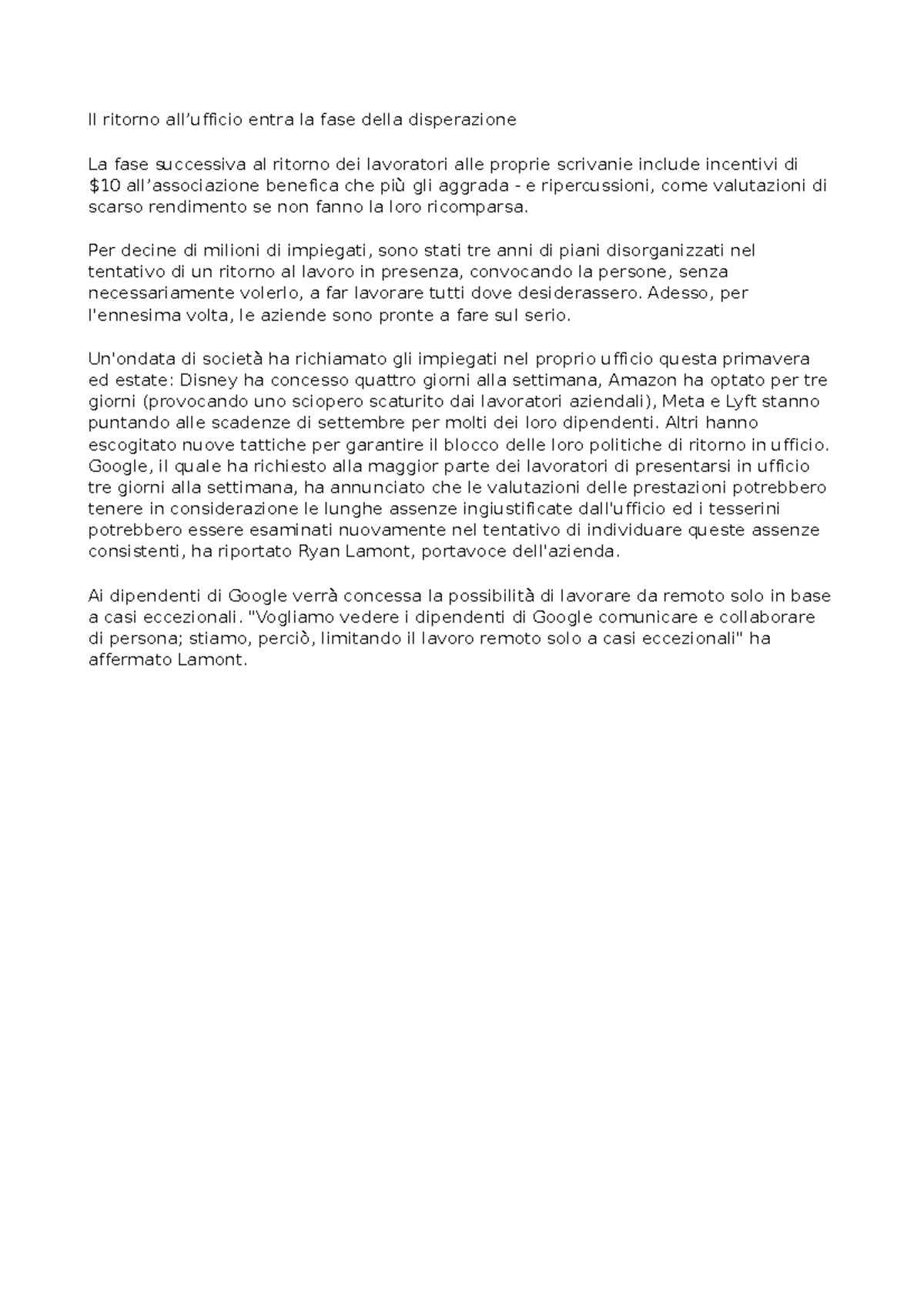 Traduzione Inglese Il Ritorno All ufficio Entra La Fase Della