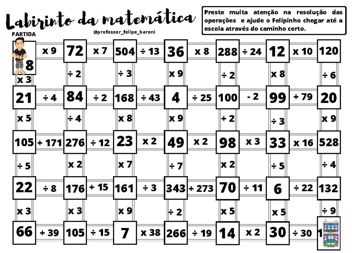 #33 Labirinto volta às aulas - PARTIDA Labirinto da matematica ́ Preste ...