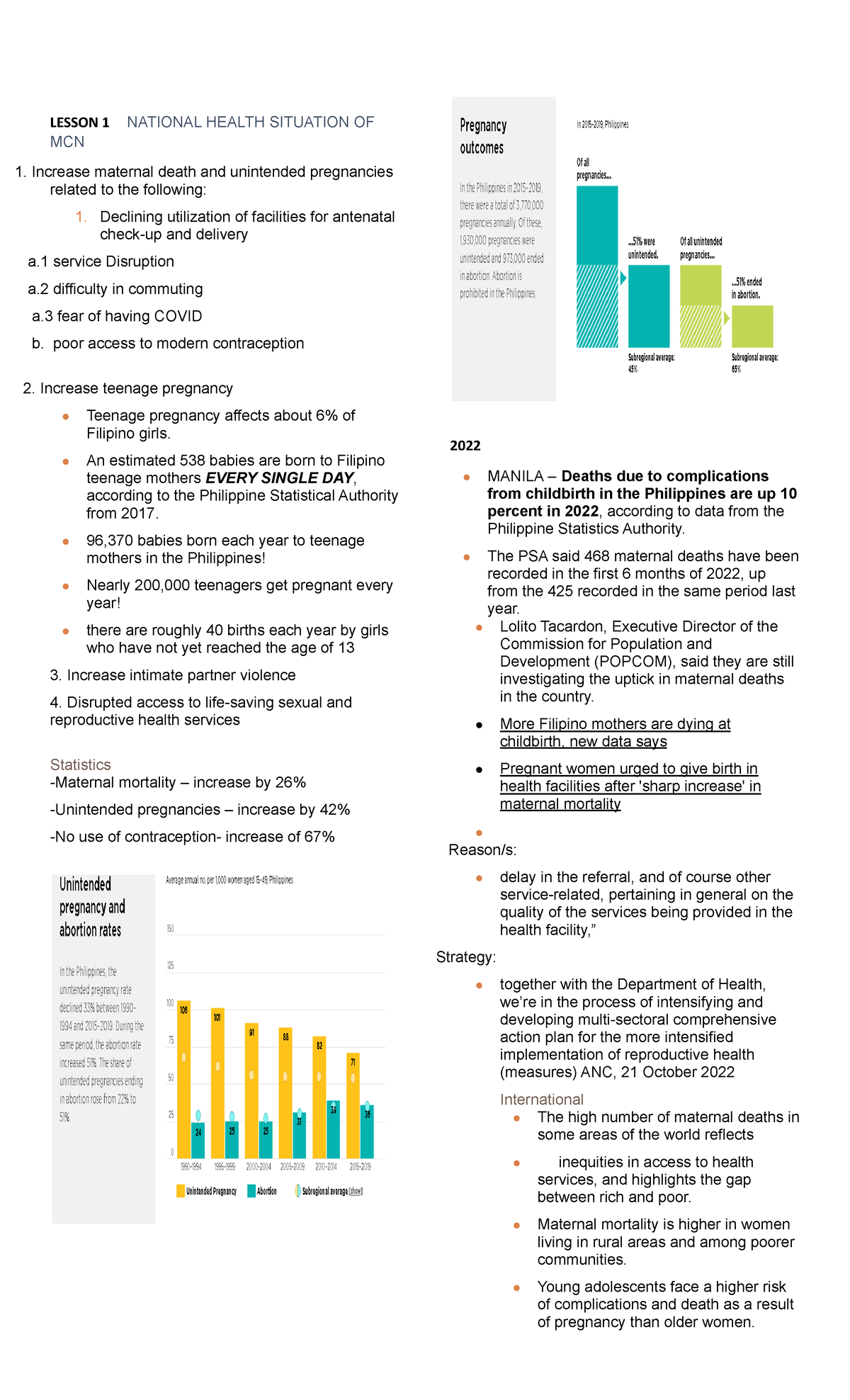 NCM 109 Reviewer Complete - LESSON 1 NATIONAL HEALTH SITUATION OF MCN ...