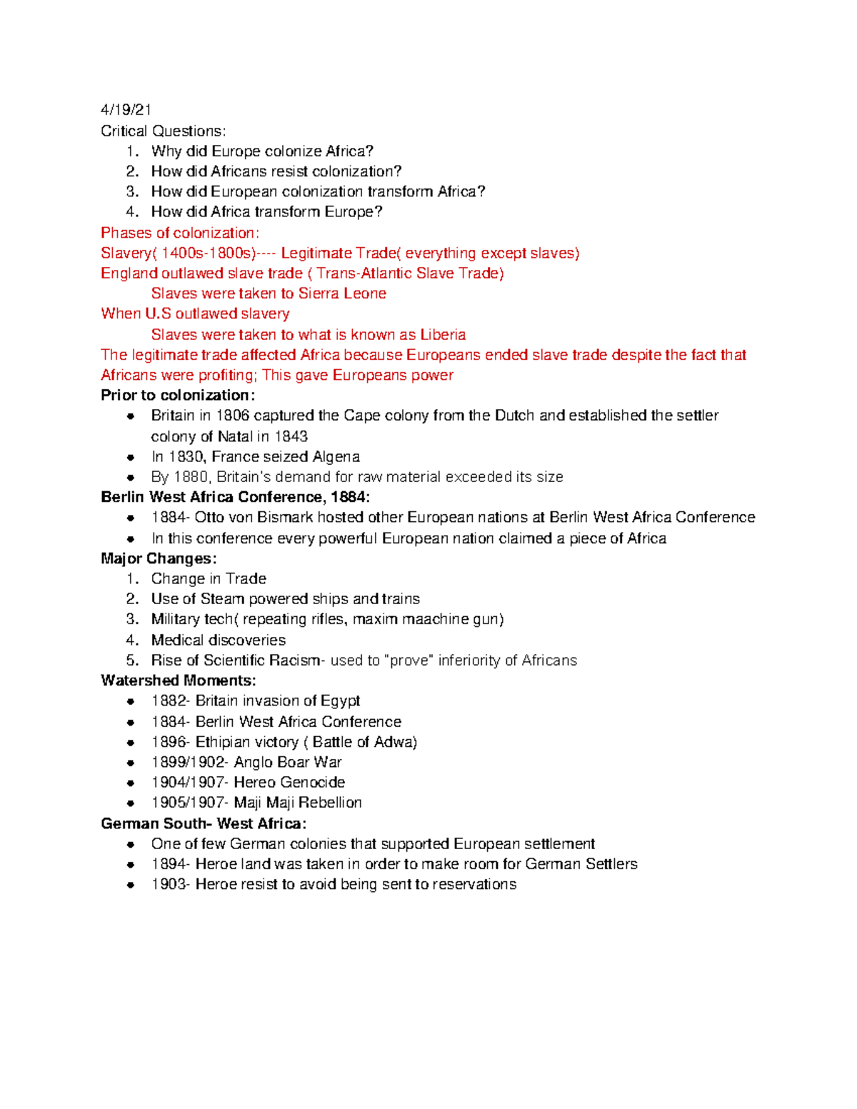 European Colonization and its effect on Africa - 4/19/ Critical ...