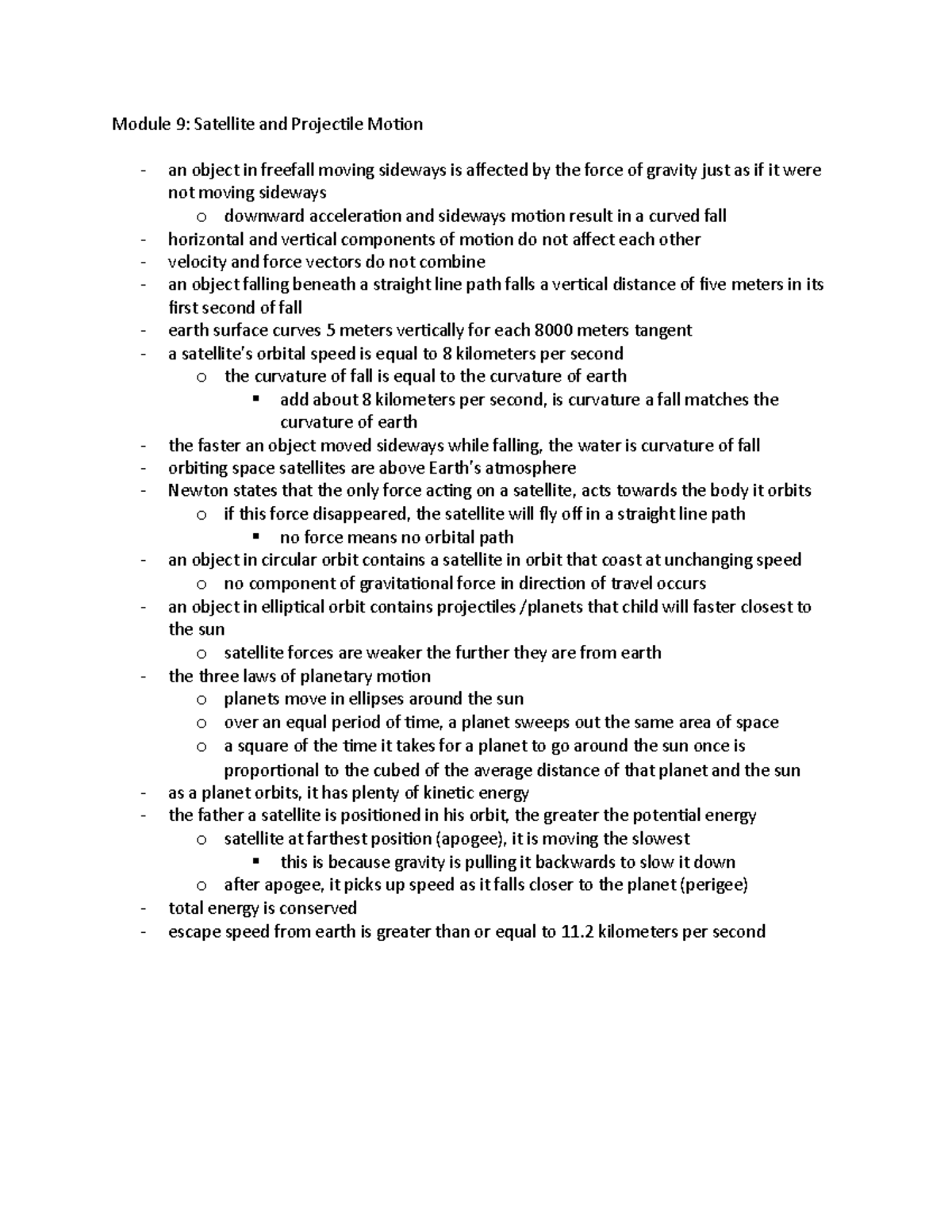 Module 9 - lecture notes - Module 9: Satellite and Projectile Motion an ...