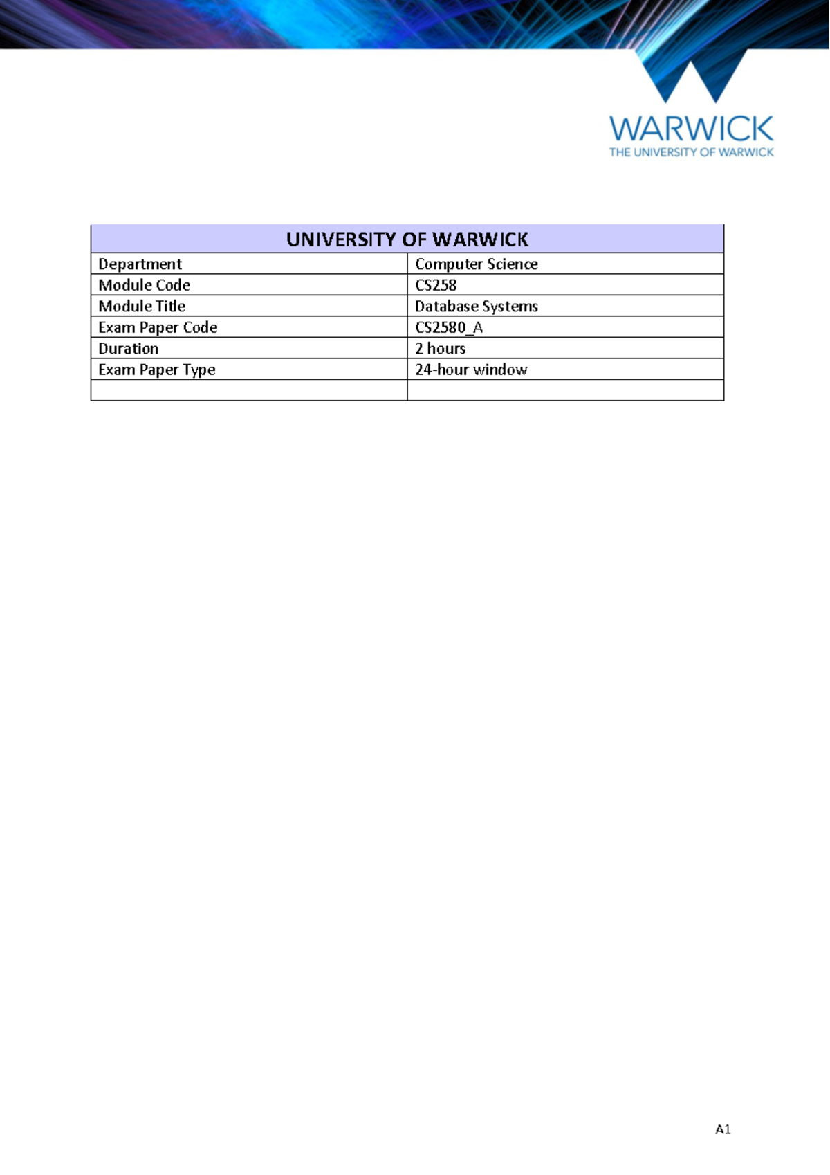 Cs258 26 april 2021 aep - A UNIVERSITY OF WARWICK Department Computer ...