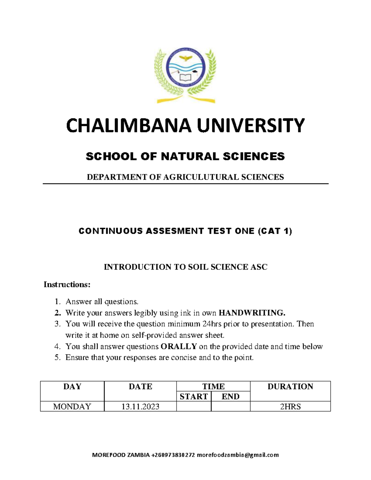 SOIL Science CAT - MOREFOOD ZAMBIA +260973830272 morefoodzambia@gmail ...