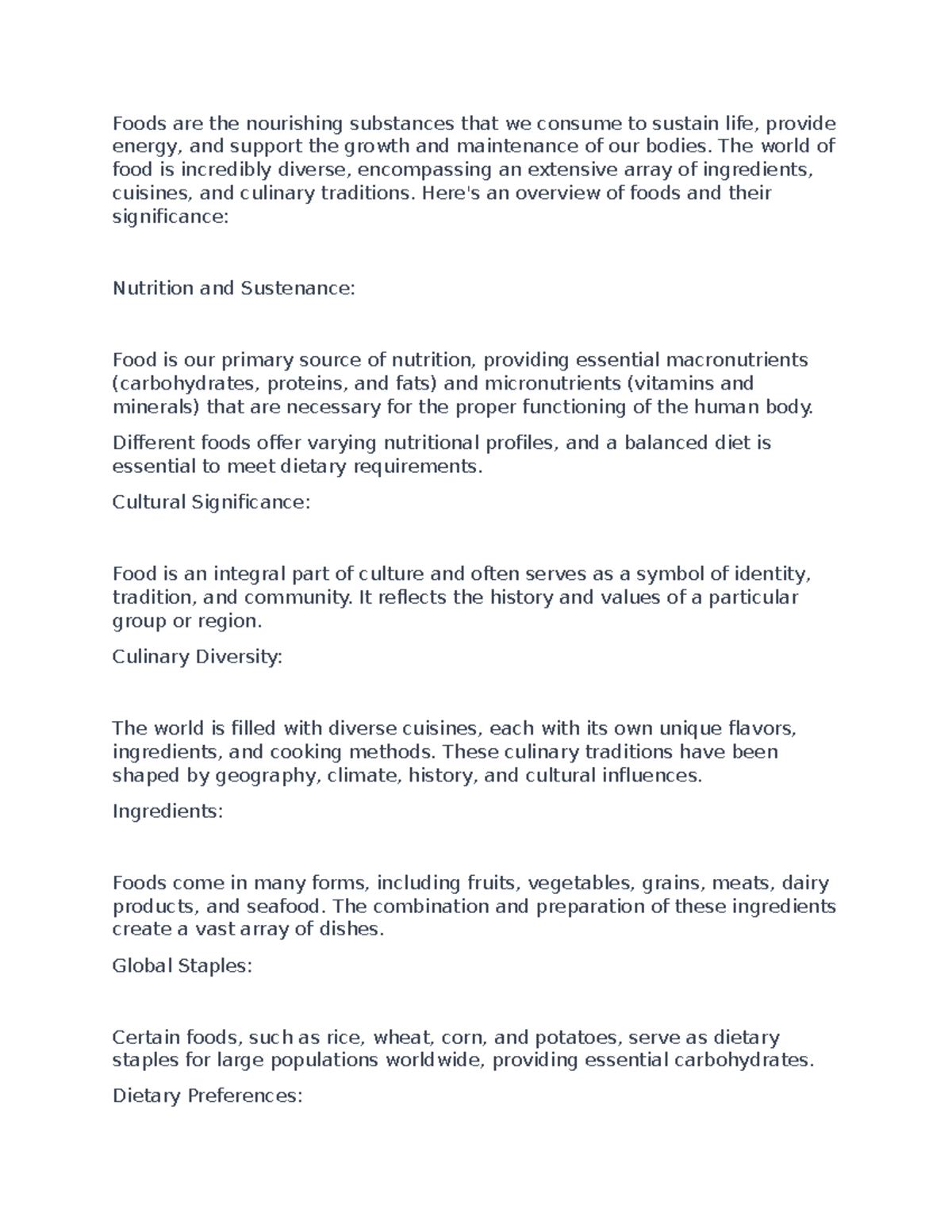 7 - bbbbb - Foods are the nourishing substances that we consume to sustain life, provide energy ...