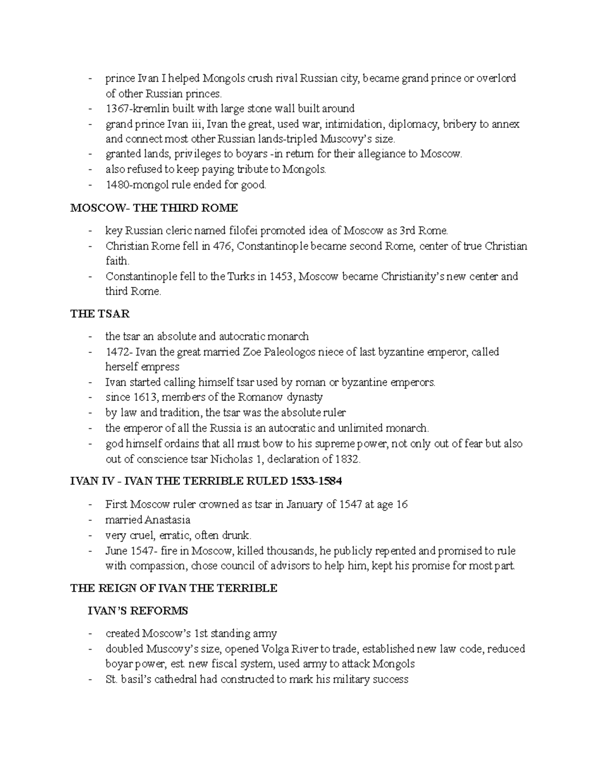 Early Russia Notes 2 - prince Ivan I helped Mongols crush rival Russian ...