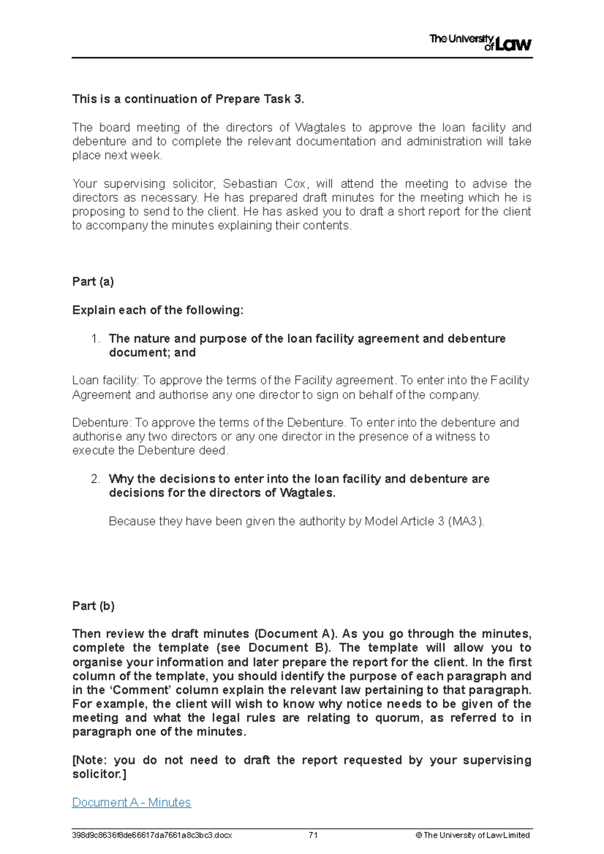 WS5a Business law 2 task 2 - This is a continuation of Prepare Task 3 ...