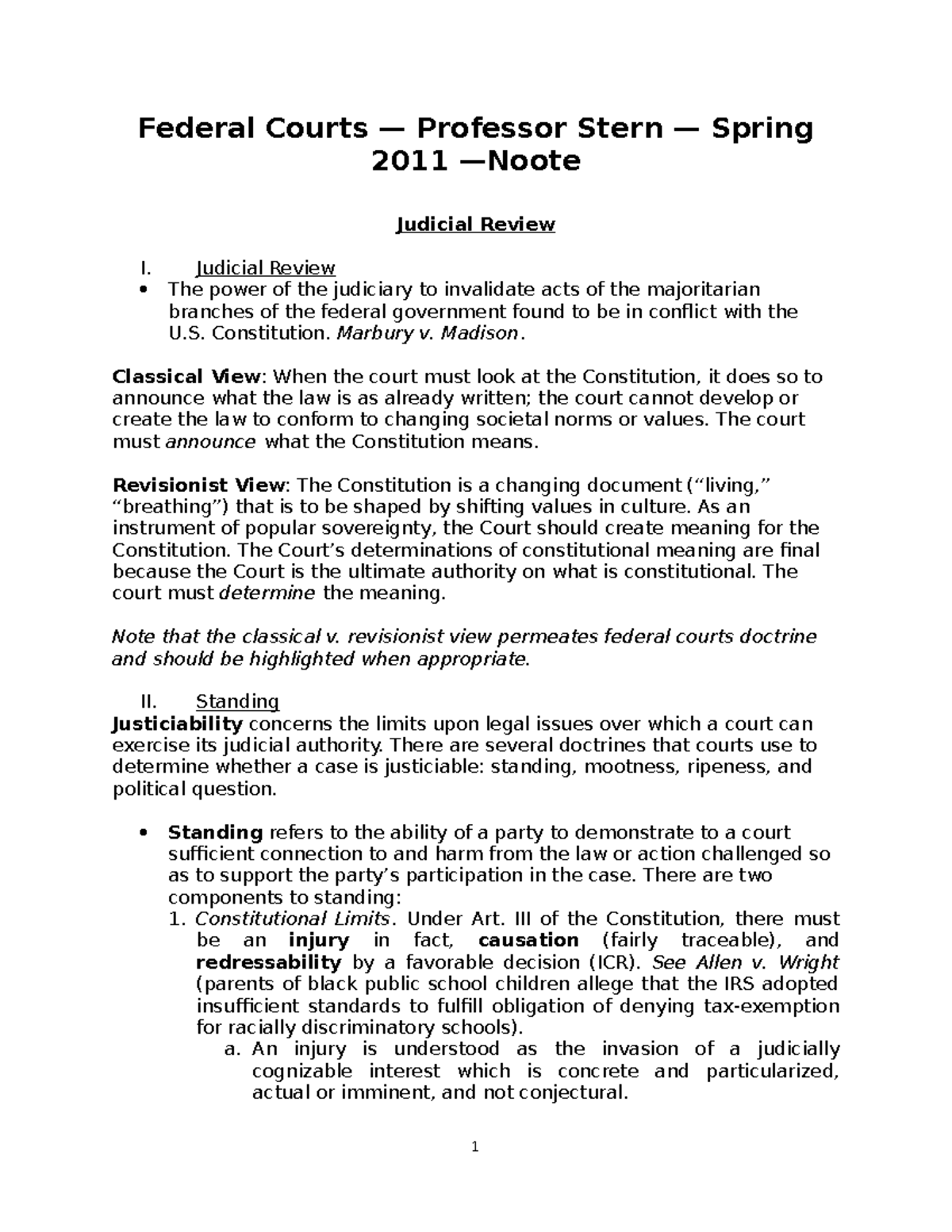 Federal Courts Outline-Noote - Federal Courts — Professor Stern ...