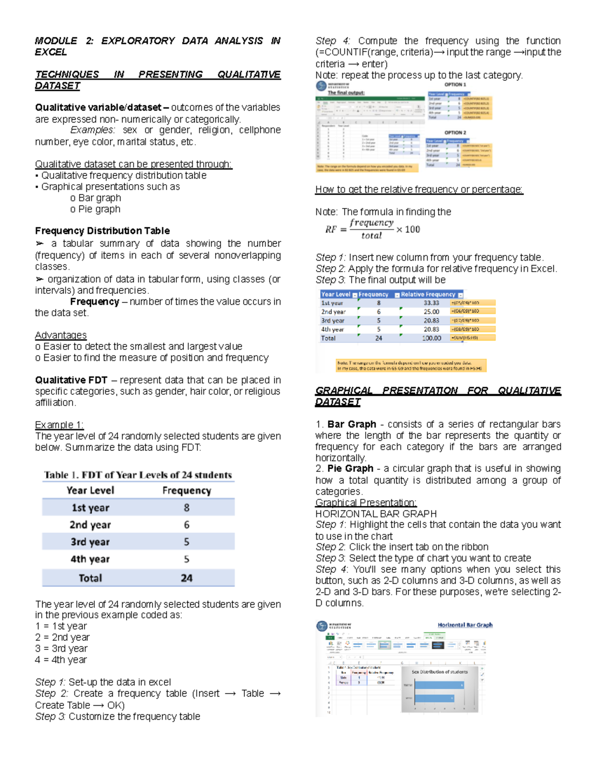 STAT M2-3 - Normal Distribution and tests lecture notes excel - MODULE ...