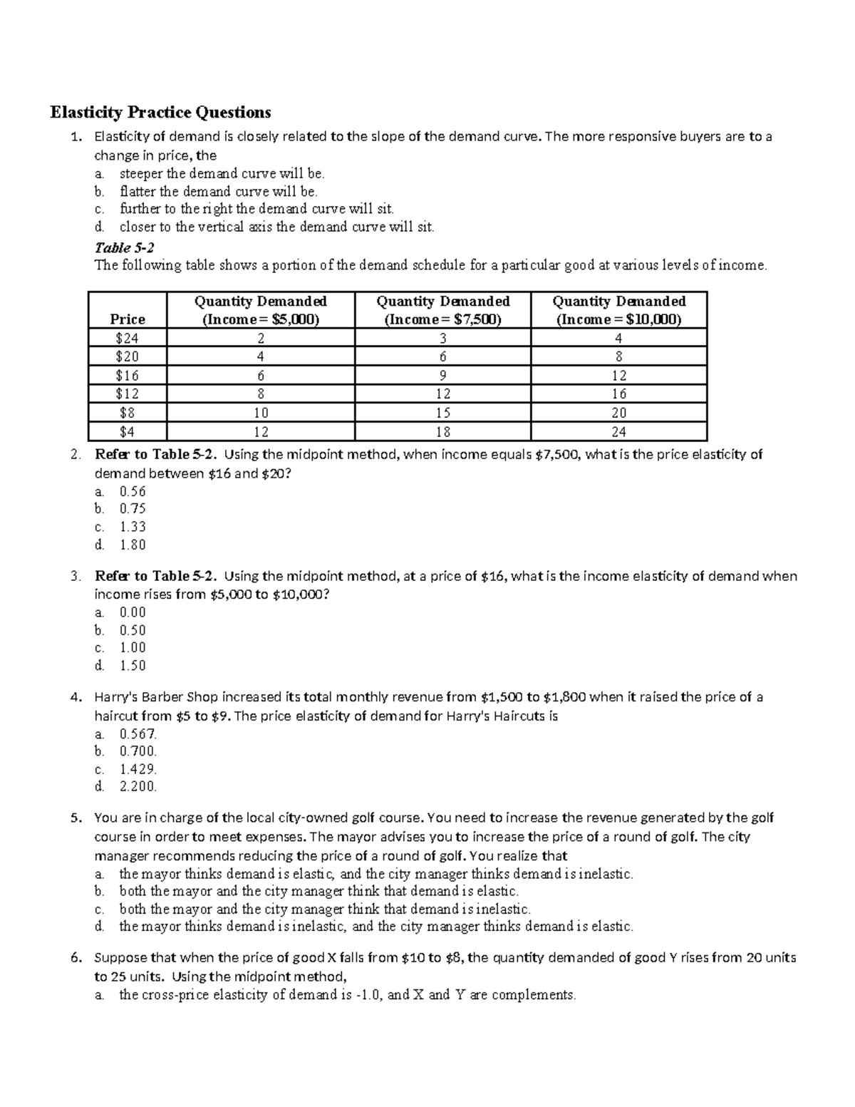 SQ3 - wadsdwa - Elasticity Practice Questions Elasticity of demand is ...