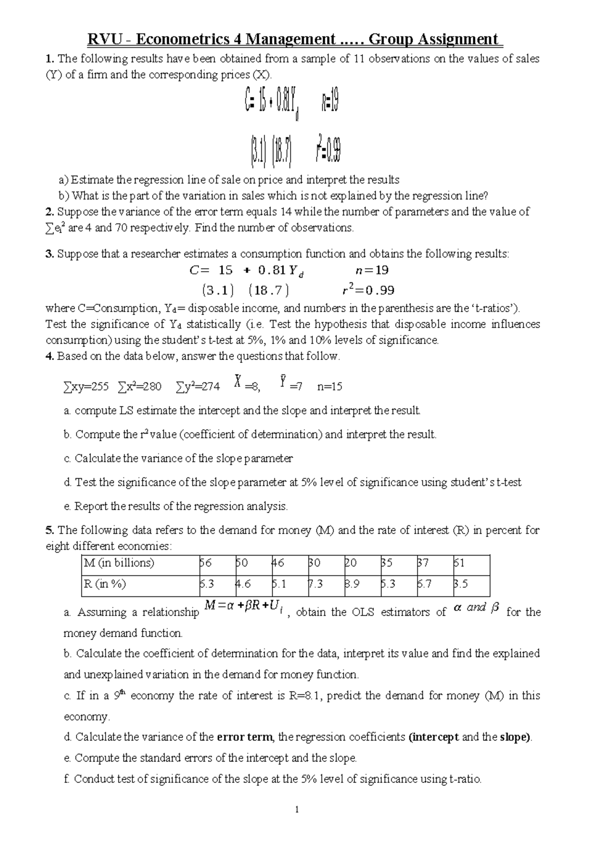 RVU - please arguent - RVU - Econometrics 4 Management ..... Group ...