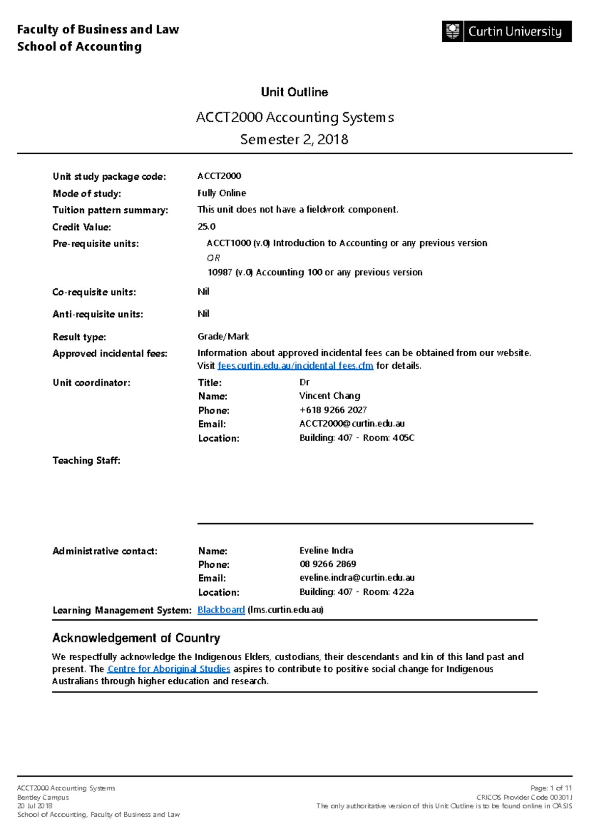 ACCT2000 Accounting Systems Semester 2 2018 Bentley Campus FO - Faculty ...
