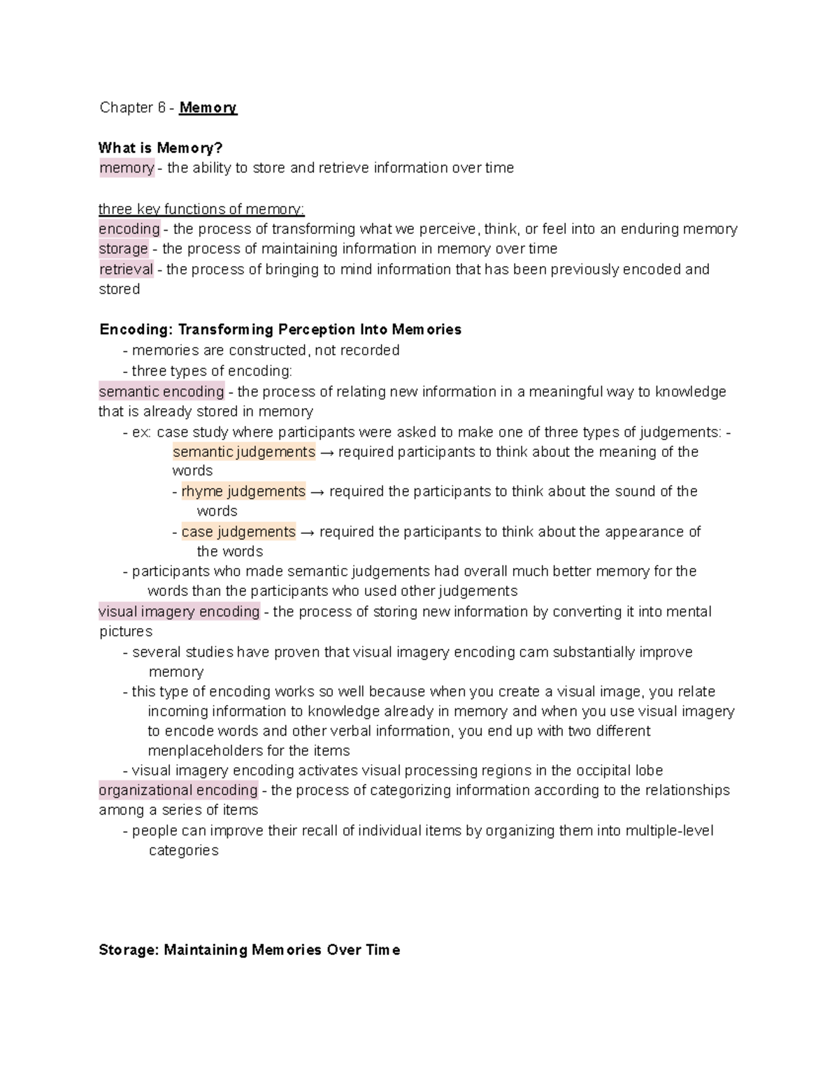 Chapter 6 - Memory - All of these notes are for psych 101 taught by ...