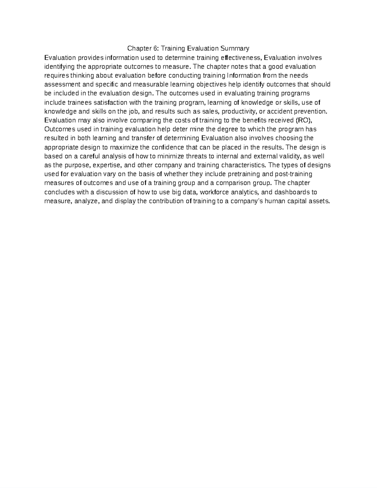 Chapter 6 Training Evaluation Summary - Chapter 6: Training Evaluation ...