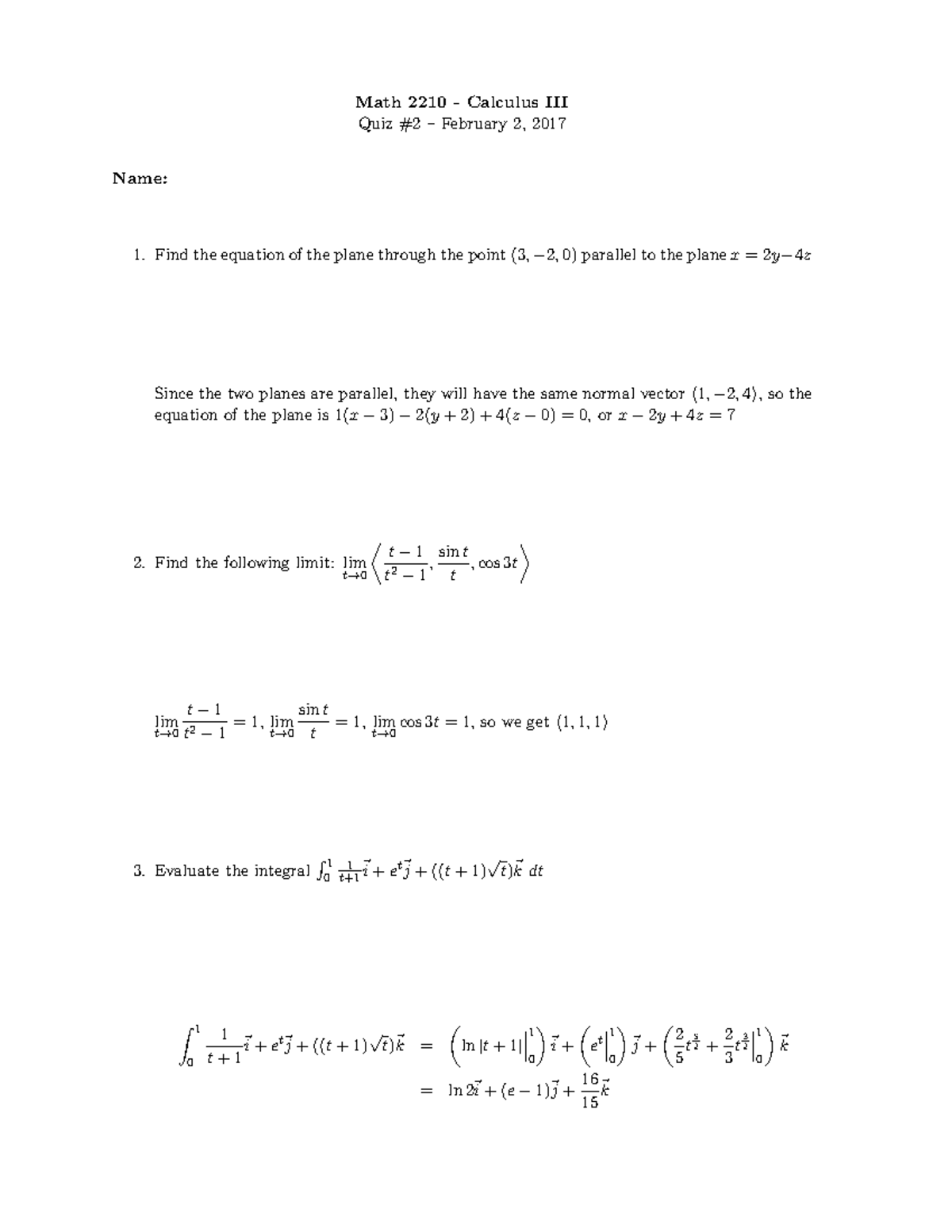 2210 04 Sp17 Quiz 2 - Calculus 2 - Quiz Week 2 - Math 2210 - Calculus ...