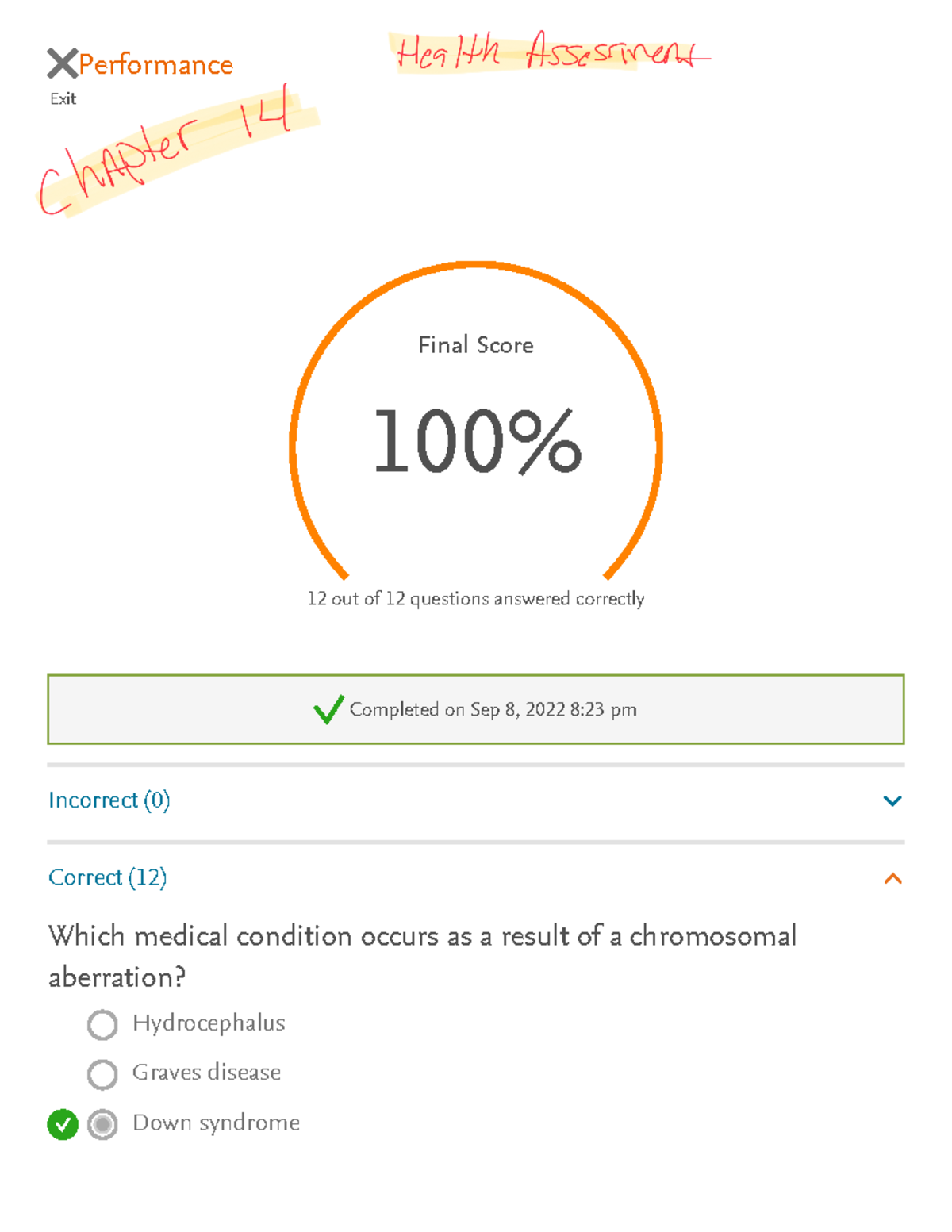 EAQ Chapter 14 Head Face Neck - Exit Performance Final Score 100% 12 out of 12 questions ...