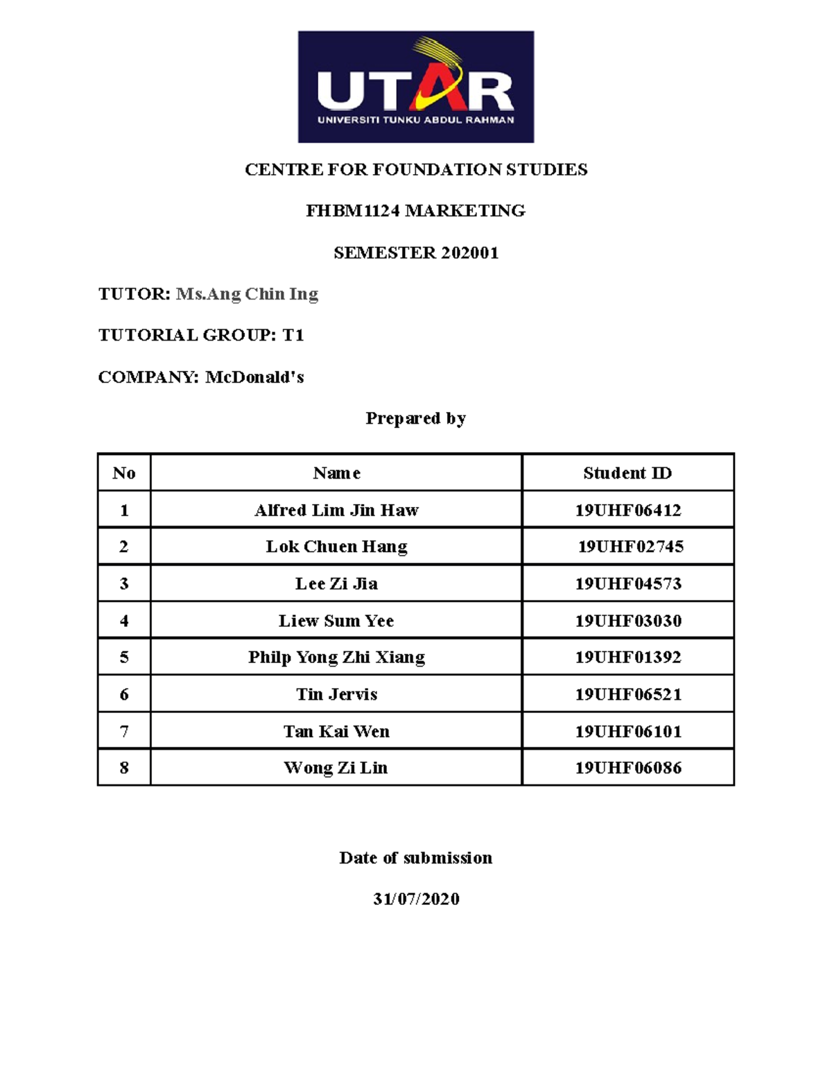 Marketing assignment - CENTRE FOR FOUNDATION STUDIES FHBM1124 MARKETING ...