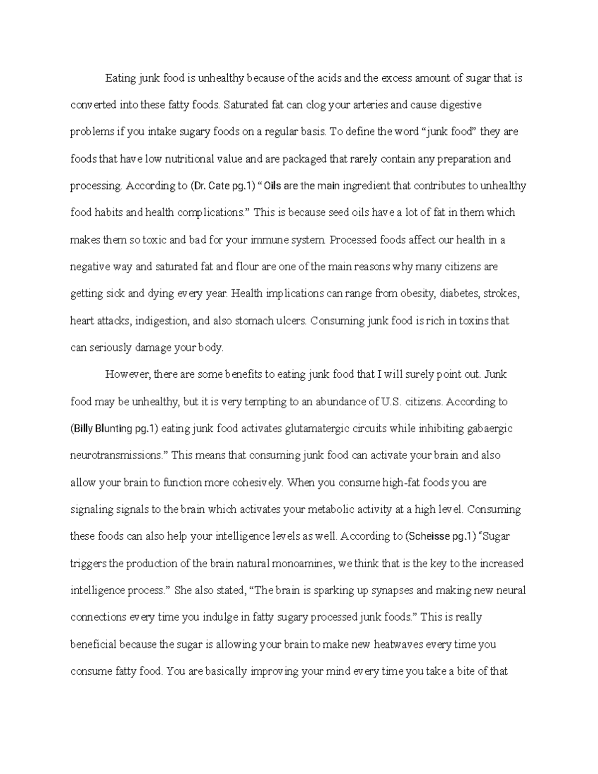 Draft of Major project - essay - Eating junk food is unhealthy because ...