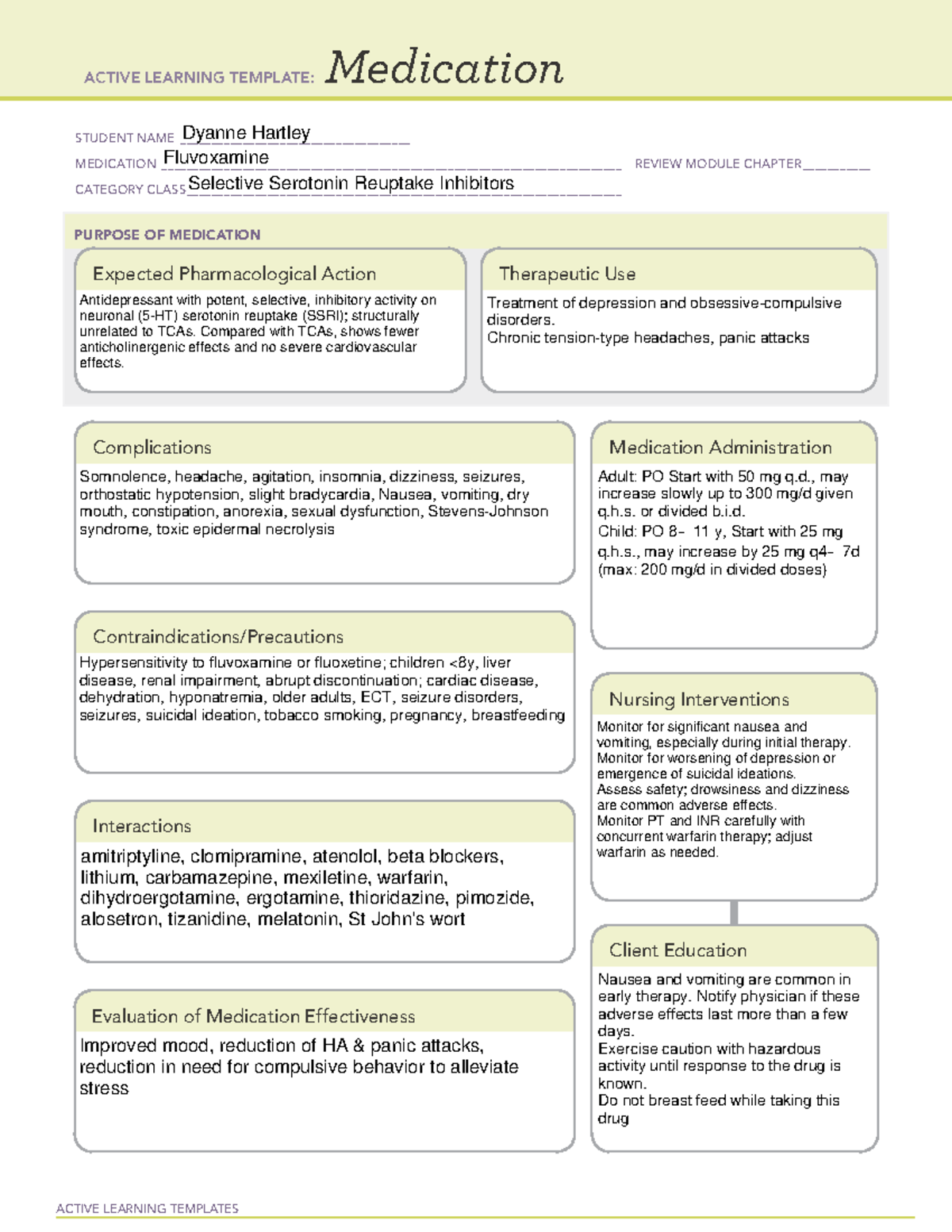 Fluvoxamine - ATI Active Learning Templates - ACTIVE LEARNING TEMPLATES ...