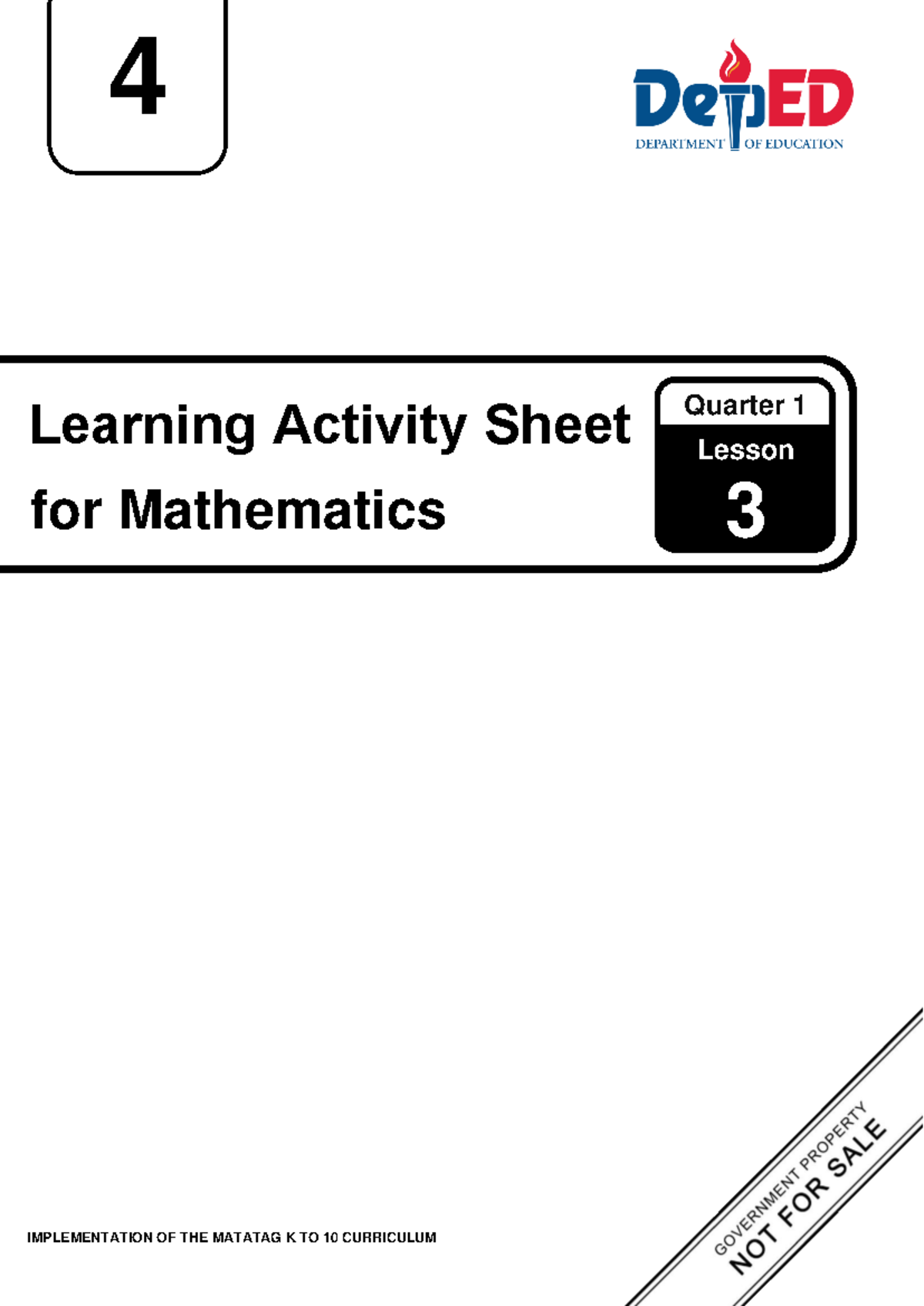LAS MATH4 Q1 W3 - tutor - IMPLEMENTATION OF THE MATATAG K TO 10 CURRICULUM 4 Quarter 1 Lesson 3 ...