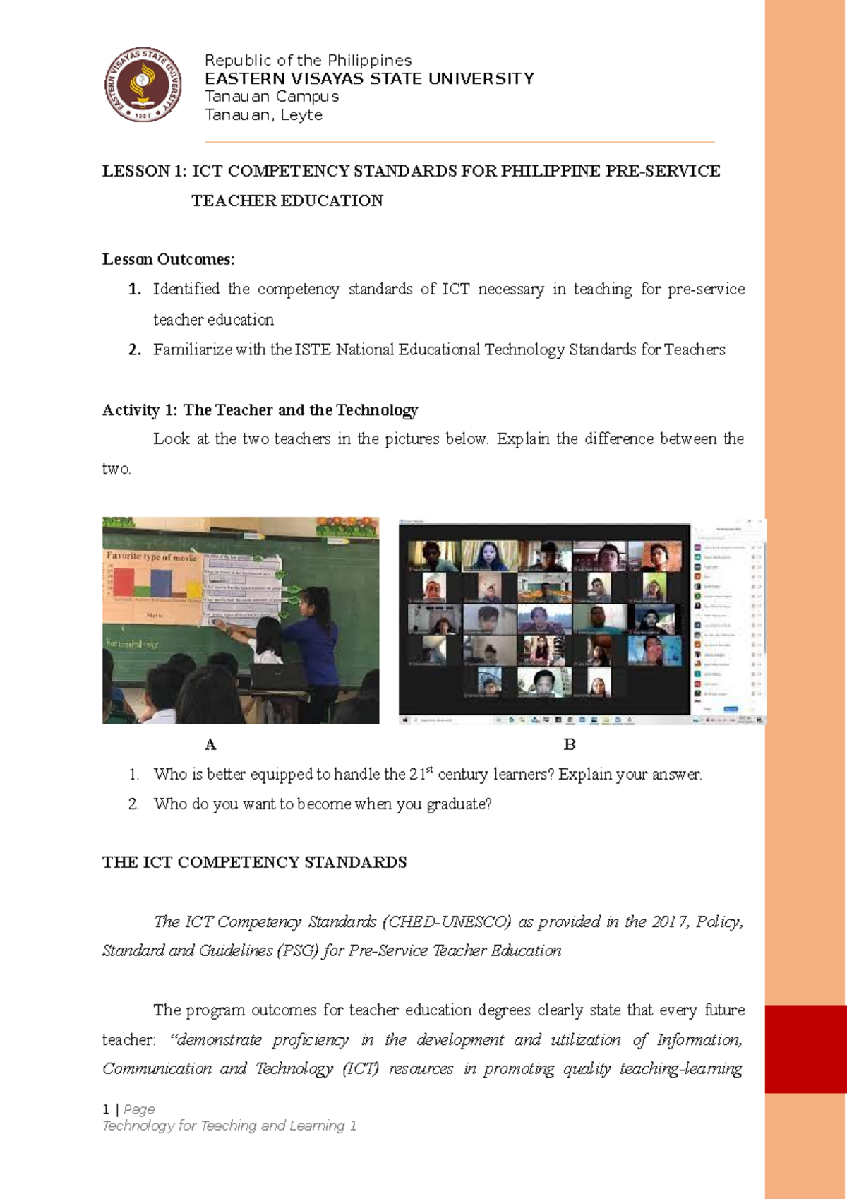 Lesson 1 ICT Competency Standards for Philippine Pre-Service Teacher ...