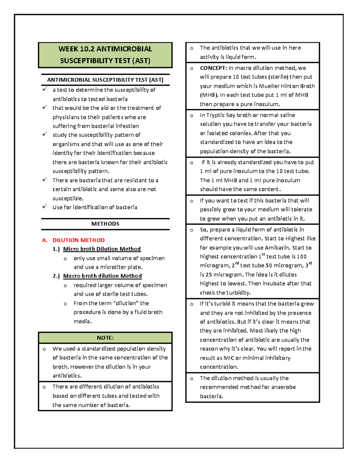 WEEK-10 - Olfu - WEEK 10 ANTIMICROBIAL SUSCEPTIBILITY TEST (AST ...