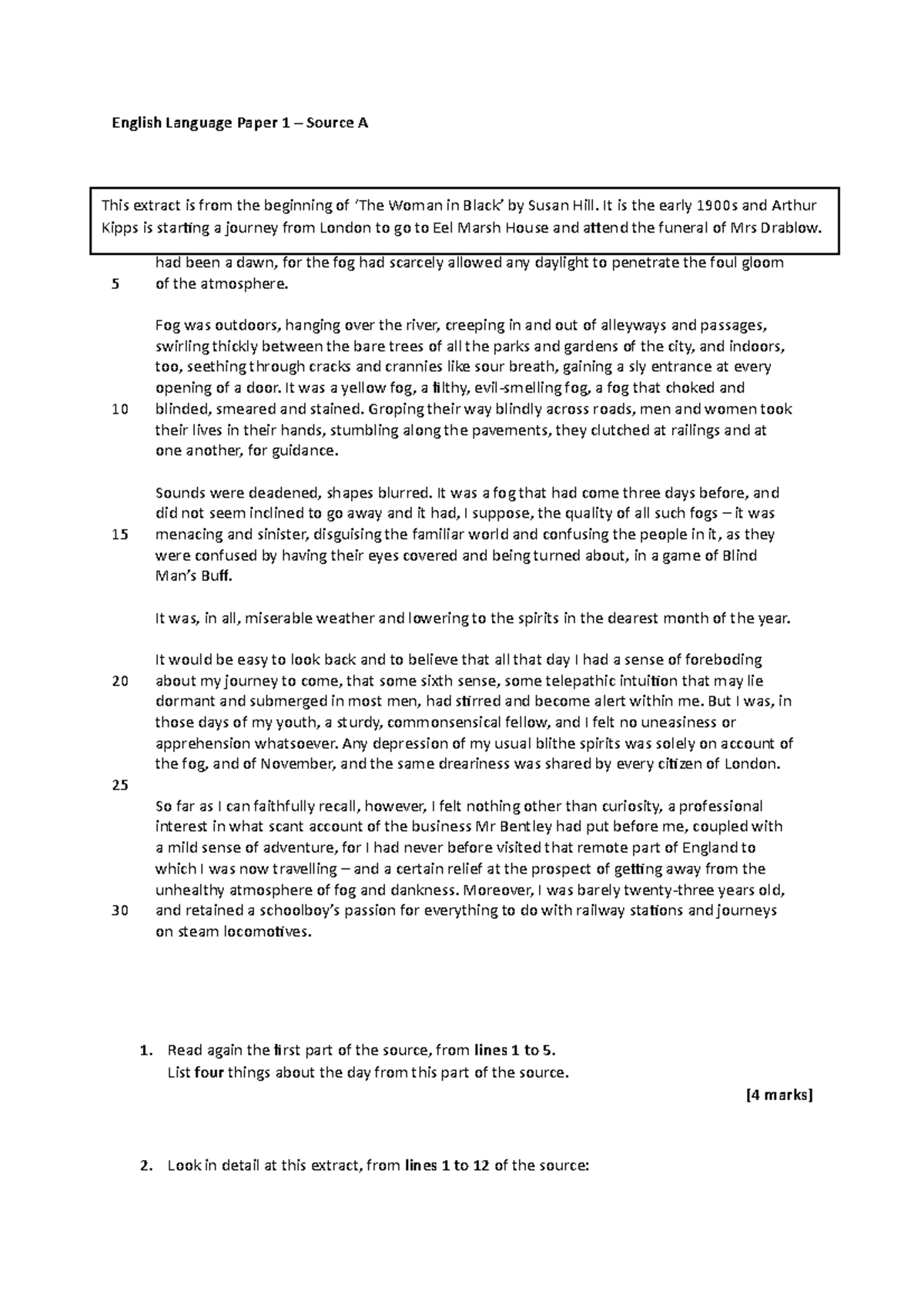 Woman in black including questions - English Language Paper 1 – Source ...