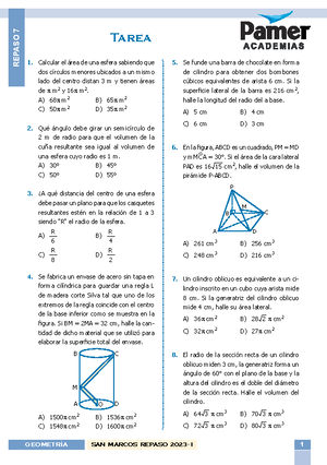 Geometría S14T Rectas y planos en el espacio - GEOMETRÍA TAREA san marcos semestral 2022 - iii 1 ...