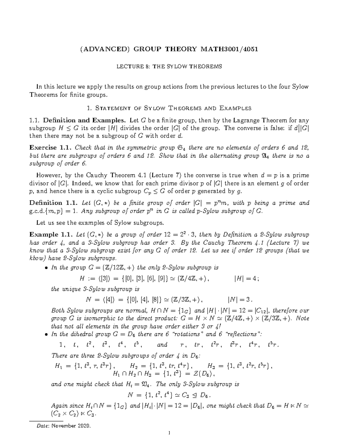 MSc level notes for the 8th week of advanced group theory - (ADVANCED ...