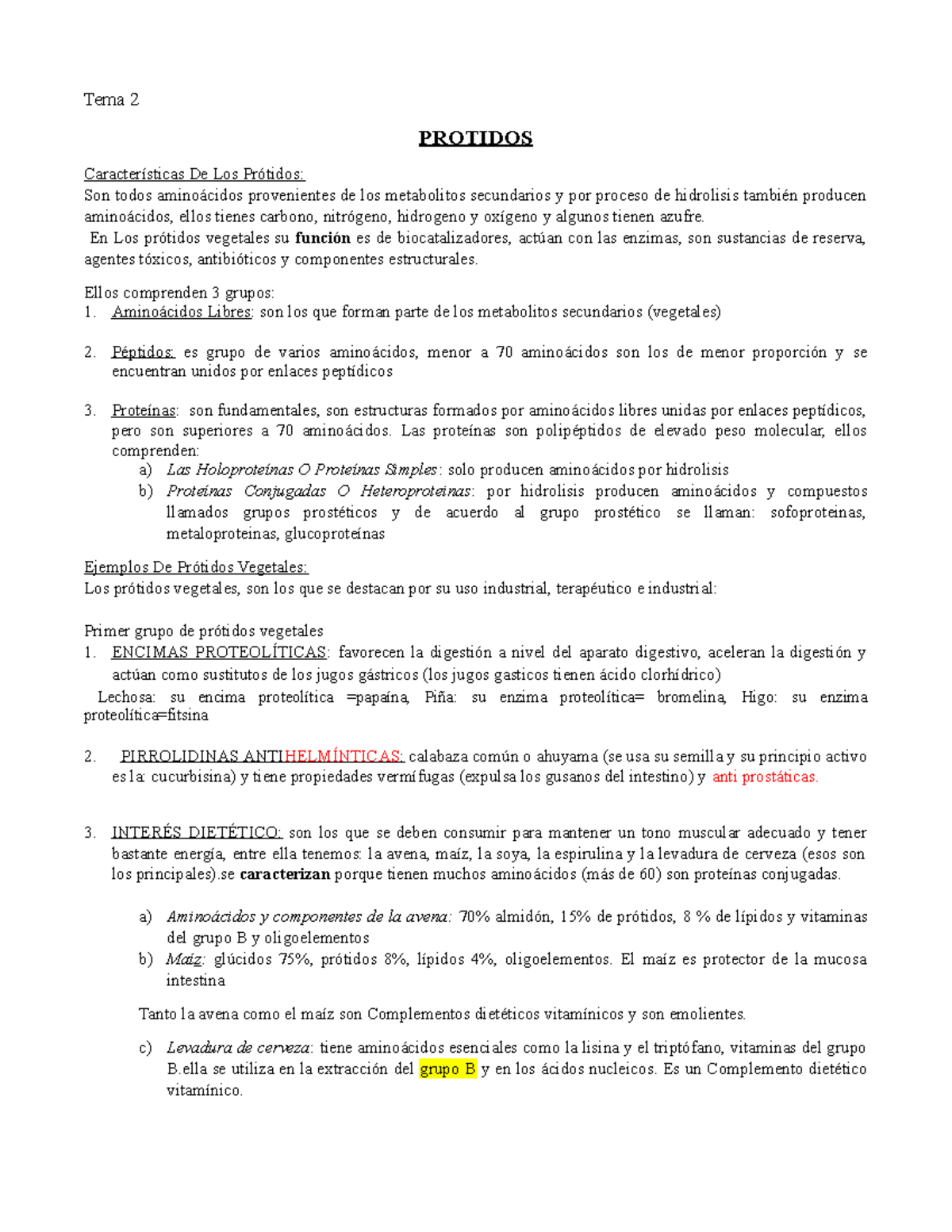 Botanica II- parte 1 - Tema 2 PROTIDOS Características De Los Prótidos ...