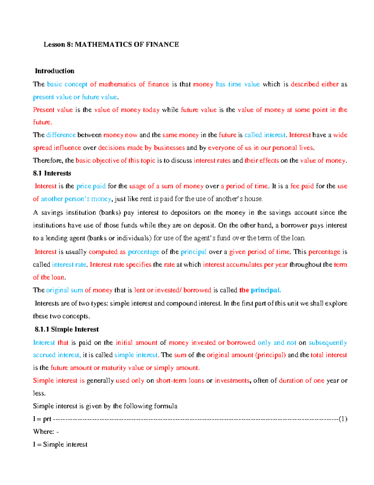 UNIT 4. Financial Mathematics Ethiopa docx - Lesson 8: MATHEMATICS OF ...
