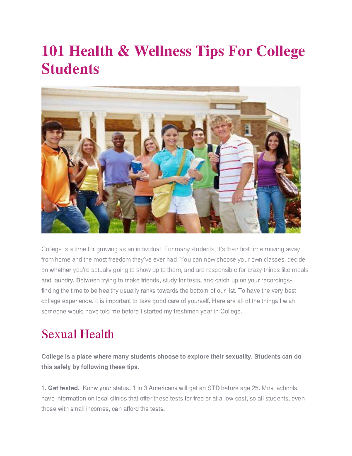 101 health wellness tips for college students Adding a bit more detail ...