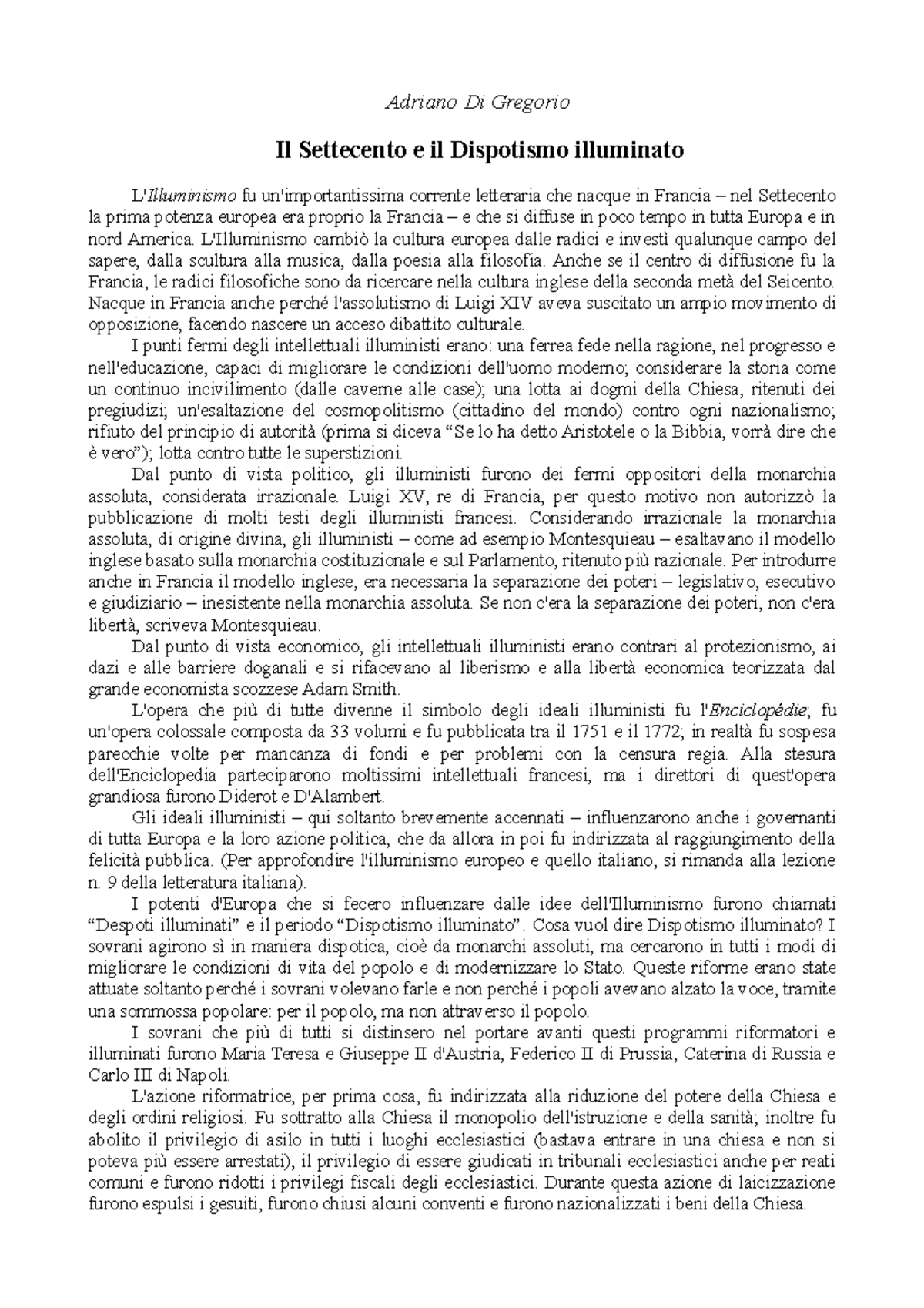 12 Il Settecento e il Dispostismo illuminato - Adriano Di Gregorio Il Settecento e il Dispotismo ...