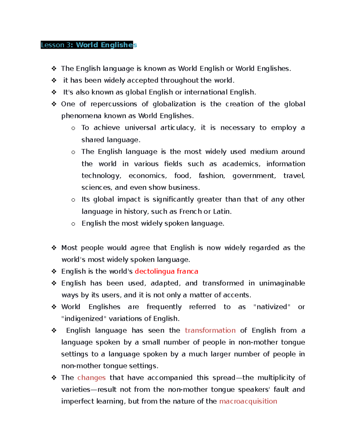 Lesson 3 and 4 world englishes and interviewing - Lesson 3 : World ...