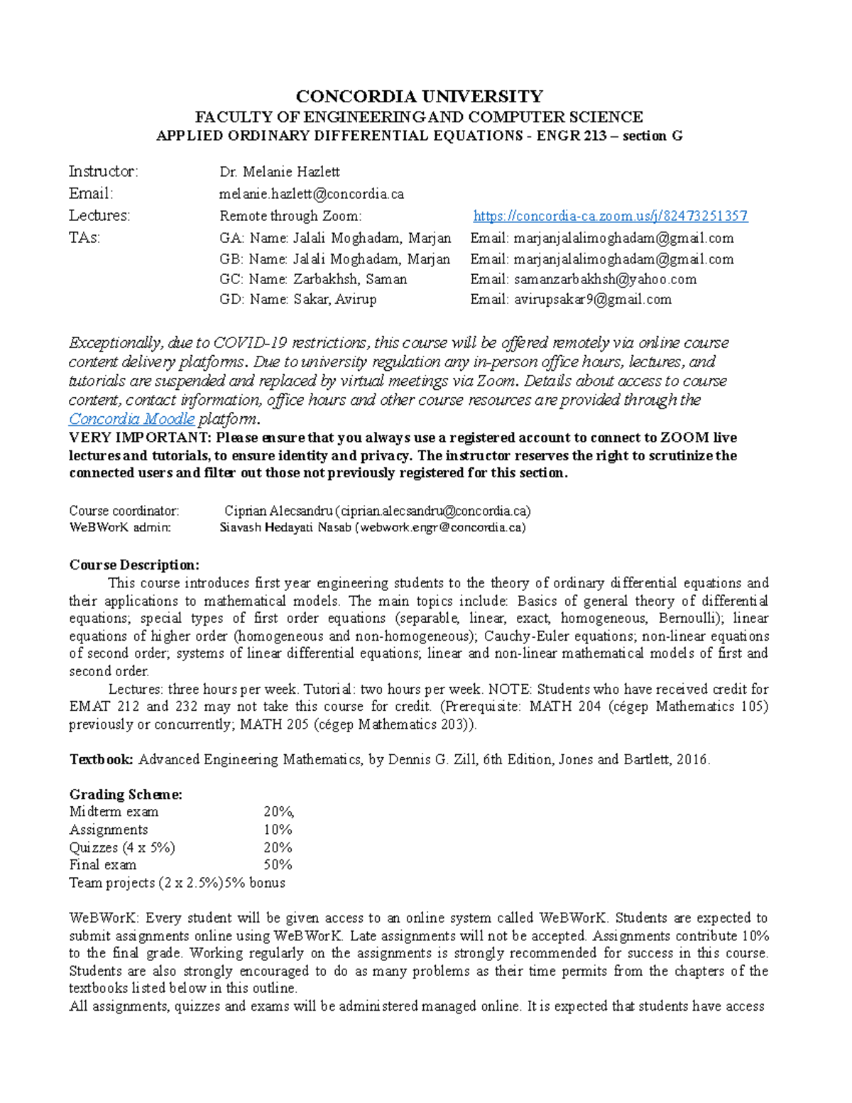 ENGR 213 Outline - CONCORDIA UNIVERSITY FACULTY OF ENGINEERING AND COMPUTER SCIENCE APPLIED ...