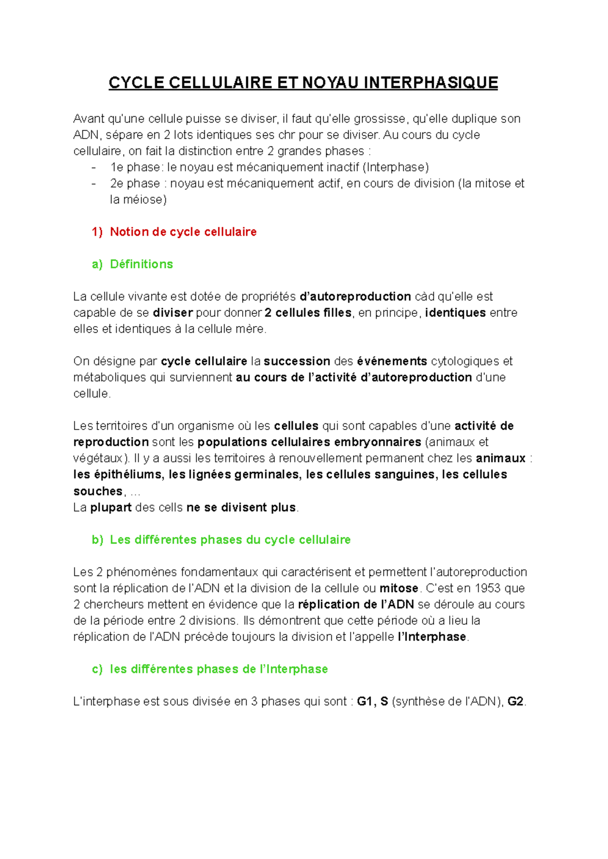 4- Cycle Cellulaire et Noyau Interphasique - CYCLE CELLULAIRE ET NOYAU ...