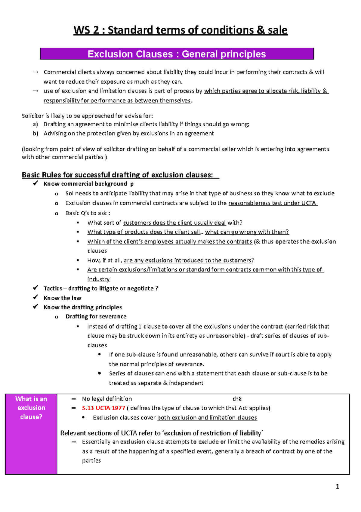 CL WS 2 Standard Terms revision notes - WS 2 : Standard terms of ...
