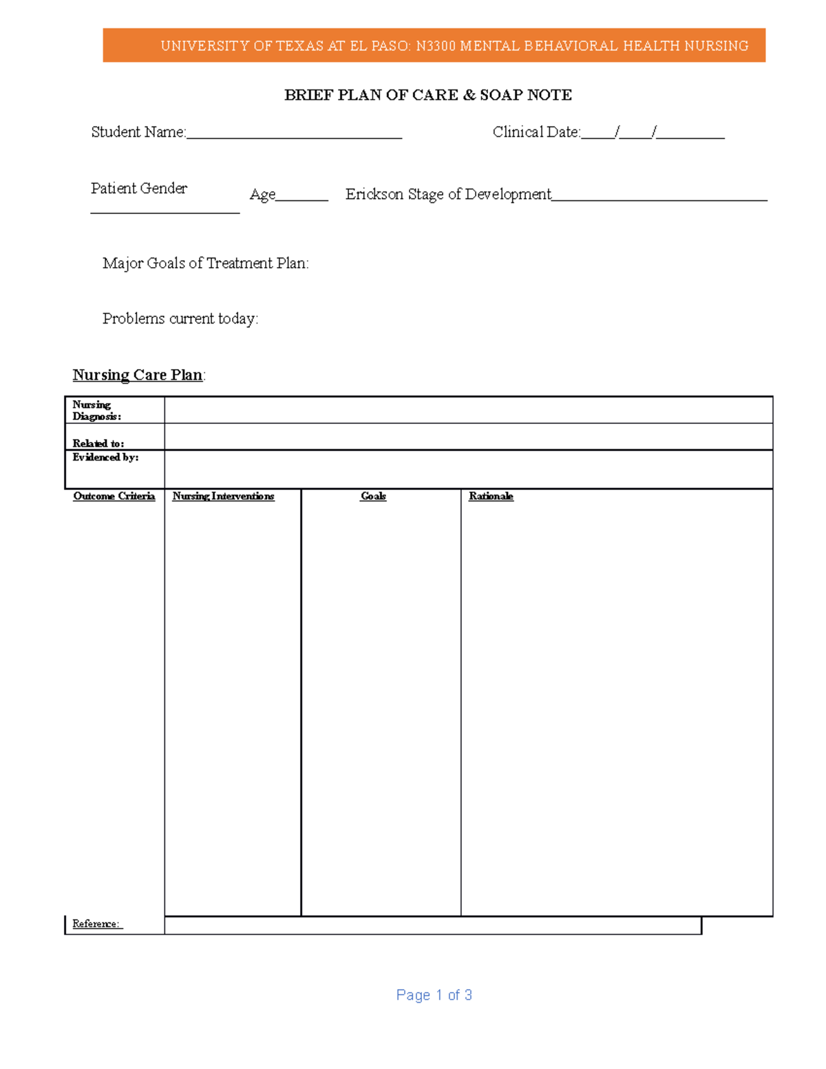 PLan of Care SOAP note - soap plan of care - BRIEF PLAN OF CARE & SOAP ...