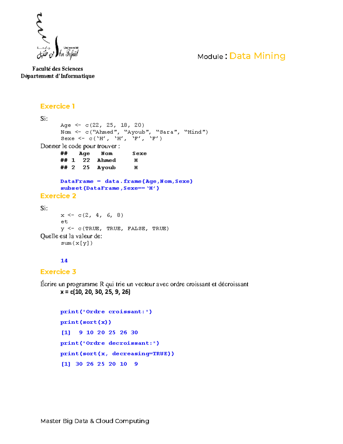 Exercices data mining (partie 1) avec solution-1 - Faculté des Sciences ...