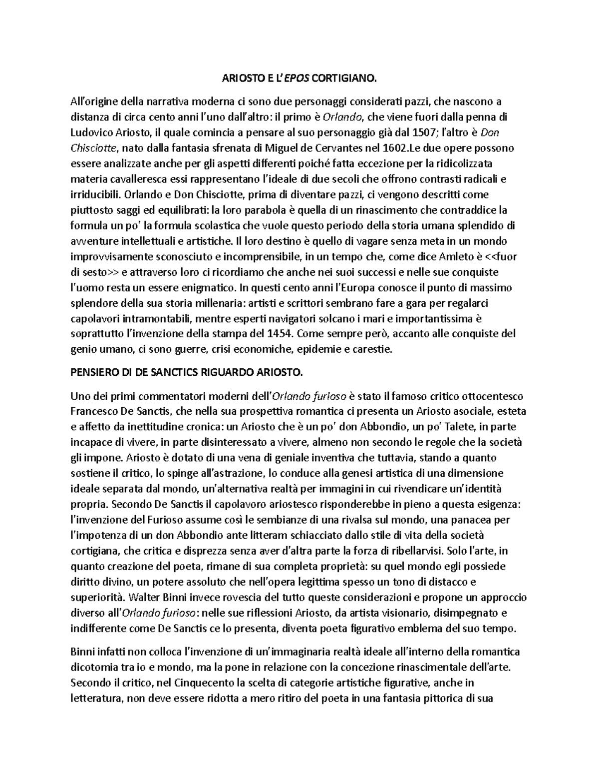 Ariosto E L - ARIOSTO E L’EPOS CORTIGIANO. All’origine della narrativa ...