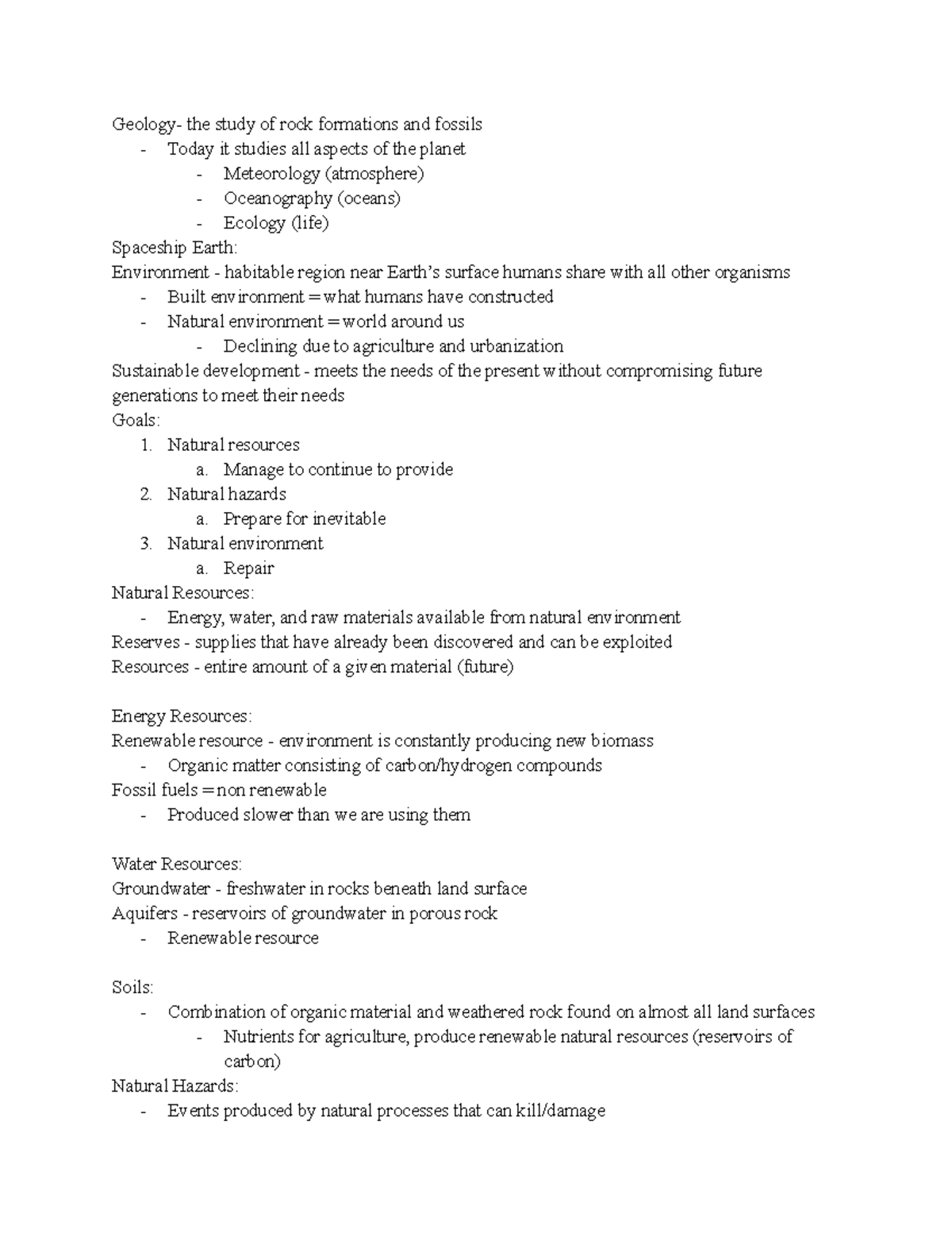Chapter 1 Notes - Geology- the study of rock formations and fossils ...